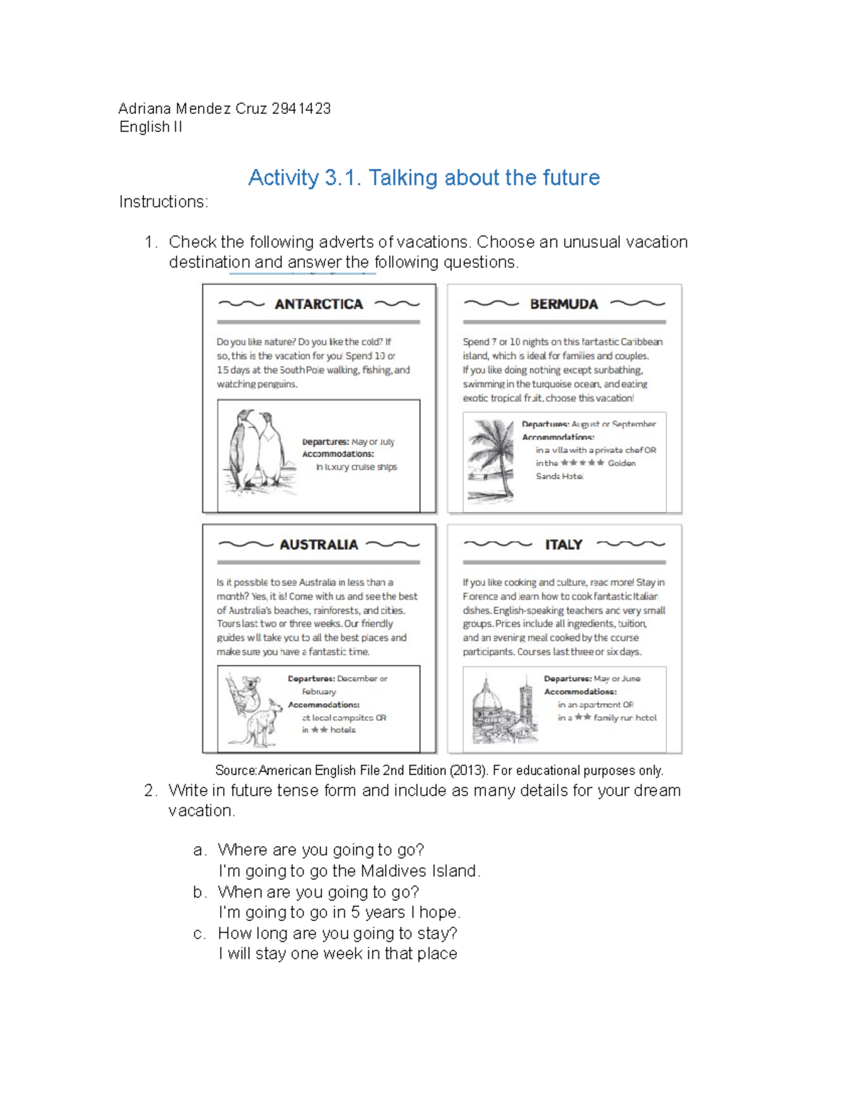 Activity 3 - Adriana Mendez Cruz 2941423 English II Activity 3. Talking ...