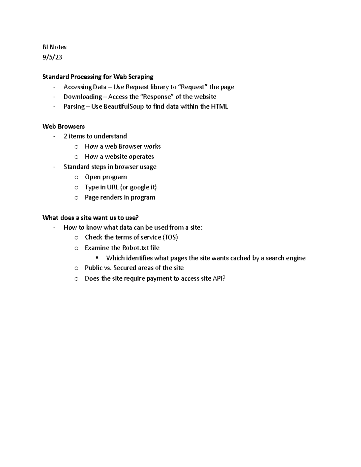 BI Notes - BI Notes 9/5/ Standard Processing for Web Scraping ...