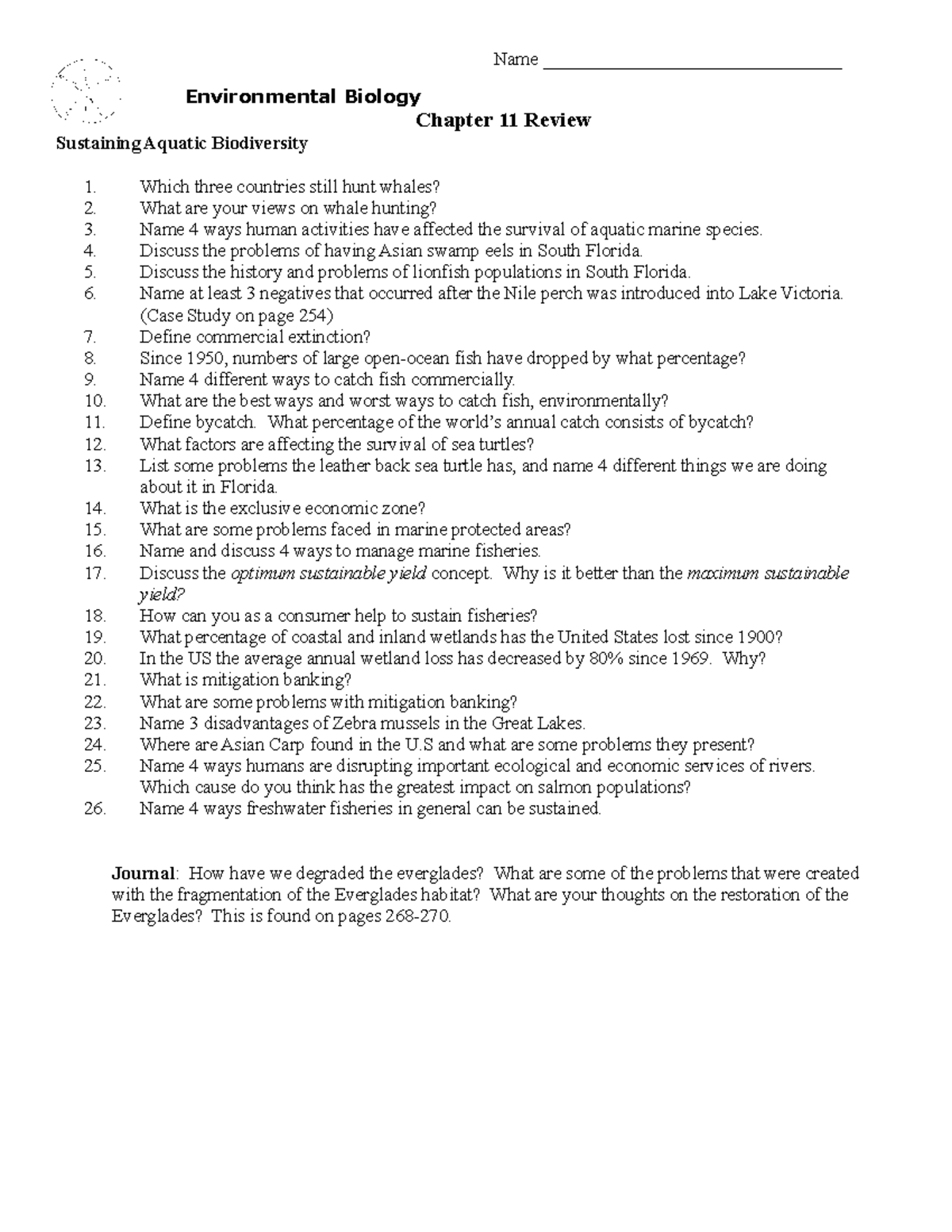 Review chapter 11 2012 - Homework - Name ...