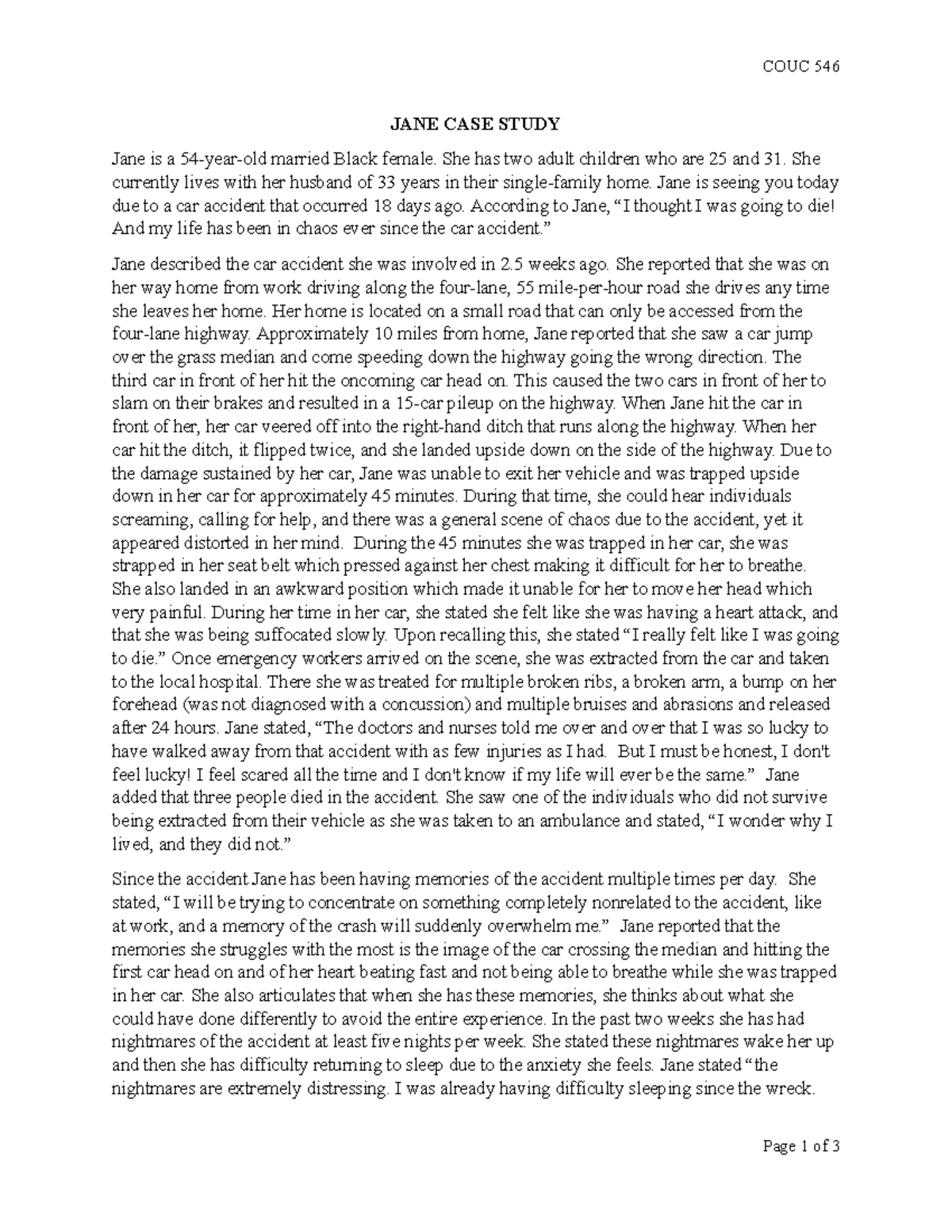 JANE Case Study updated Nov 2021 - COUC546 - LU - Studocu
