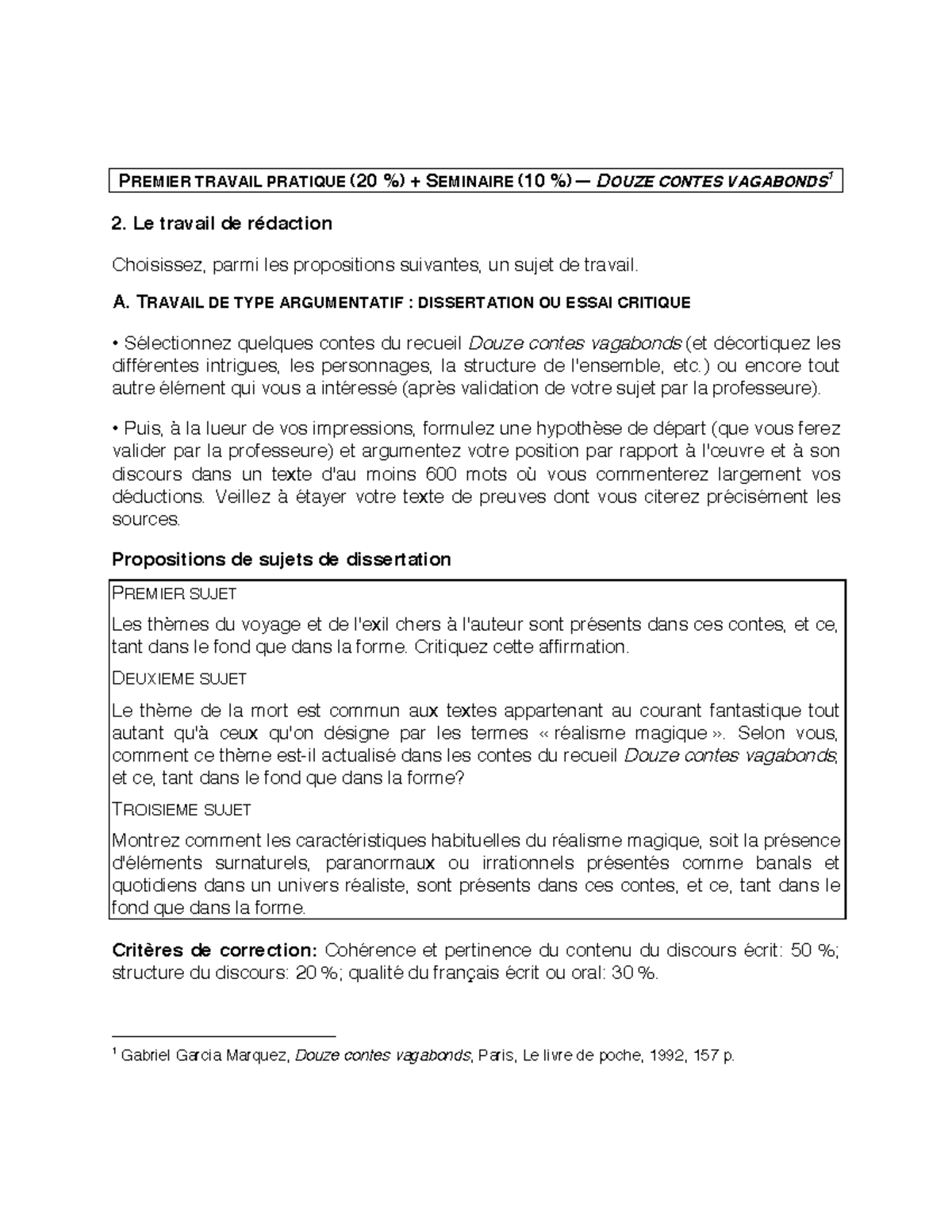 TP1 Douze contes vagabonds - PREMIER TRAVAIL PRATIQUE (20 % ...
