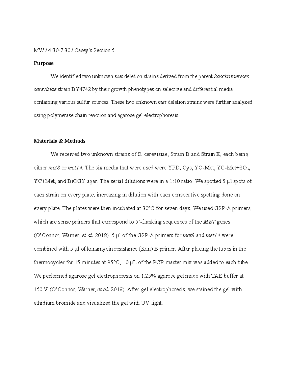 Micro Report 1 - essay - MW / 4:30-7:30 / Casey’s Section 5 Purpose We ...