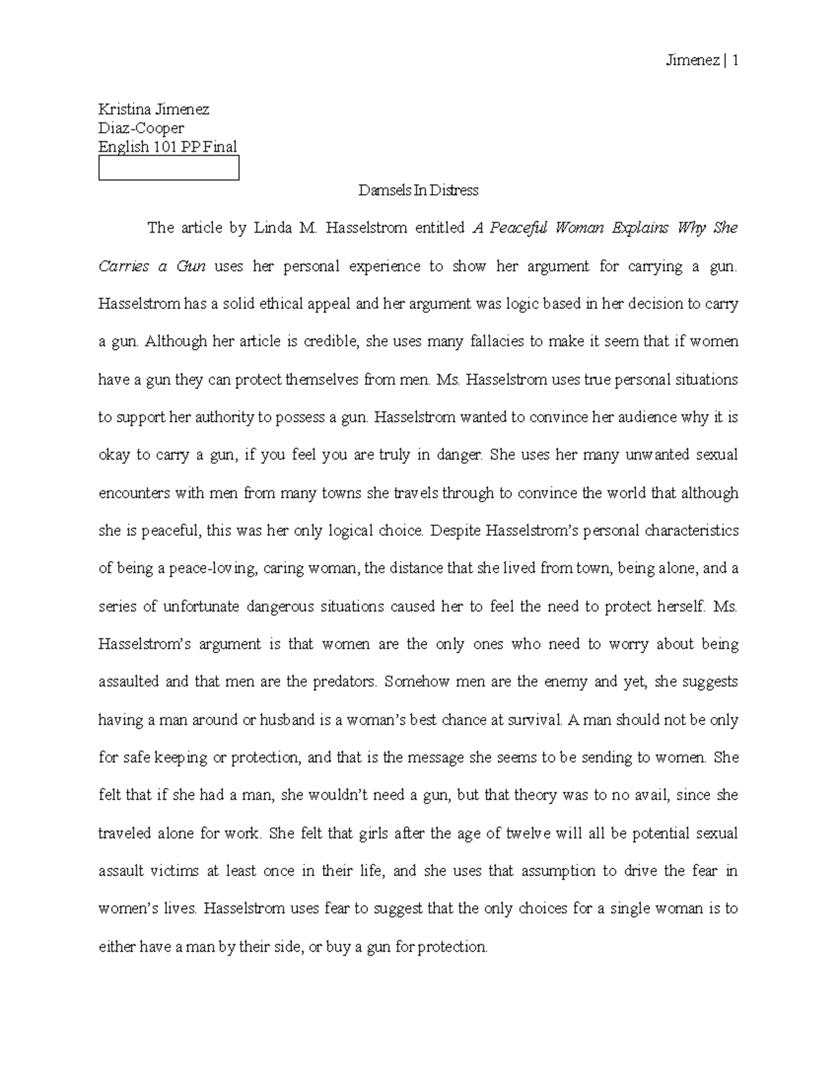 Eng 101- Final - Grade: A - Kristina Jimenez Diaz-Cooper English 101 PP ...