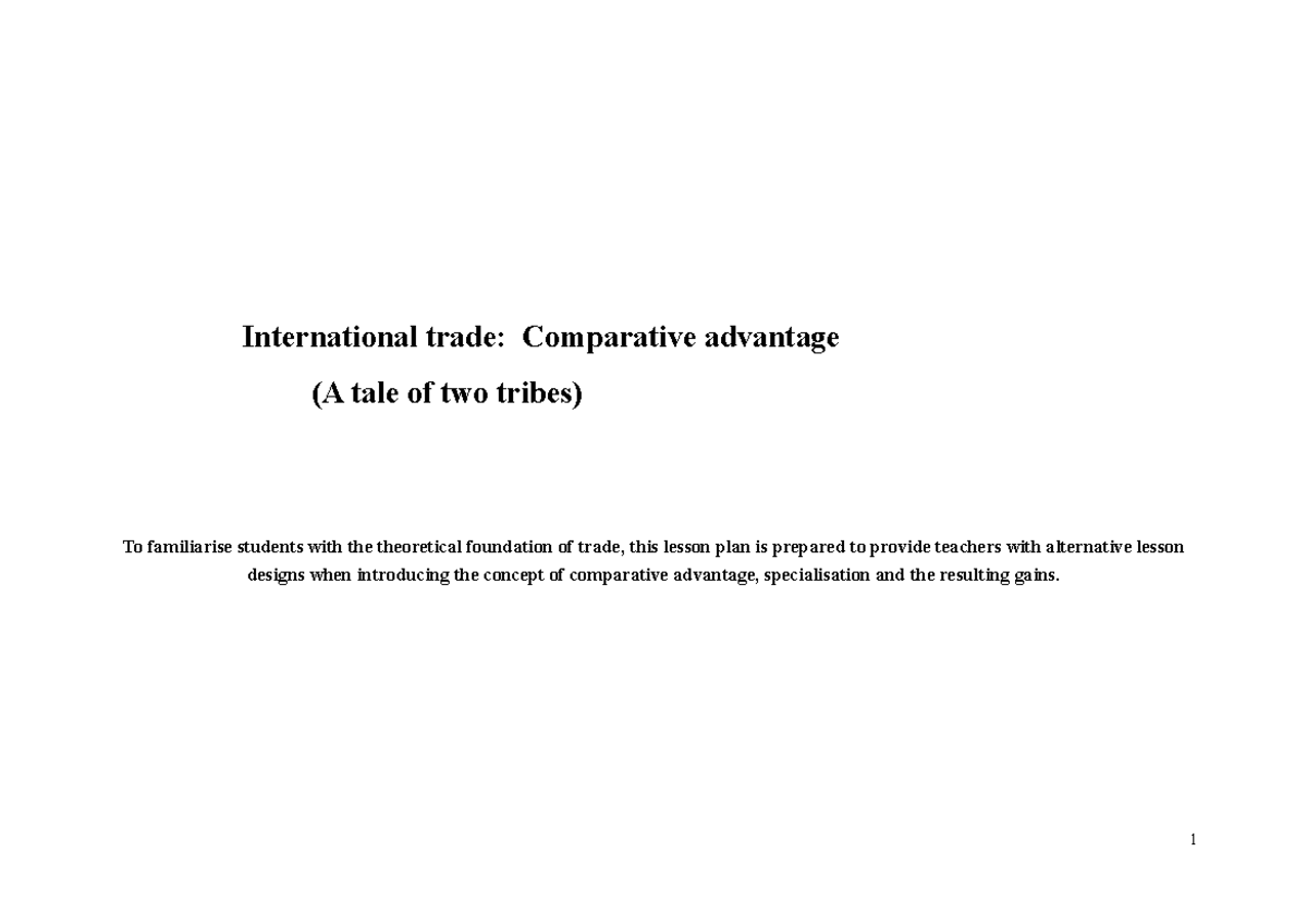 Comparative advantage lesson plan - International trade: Comparative ...