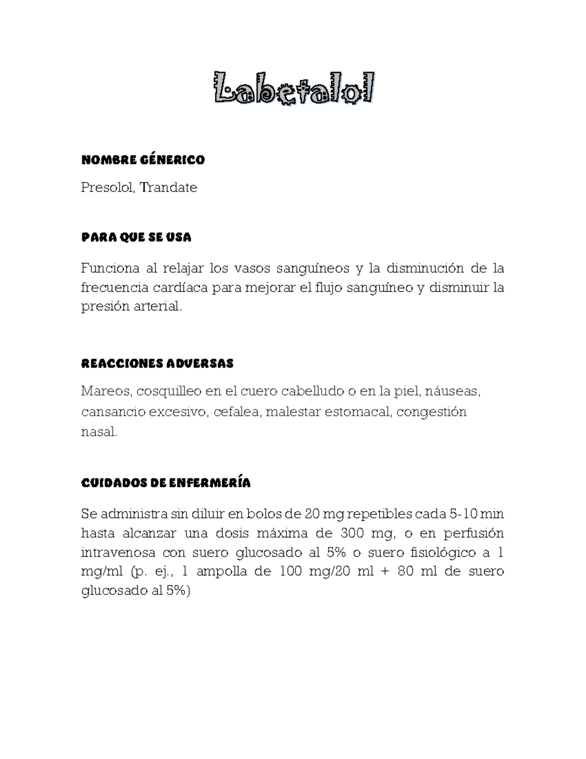 Medicamentos (grupo ortopedia) - Presolol, Trandate PARA QUE SE USA ...