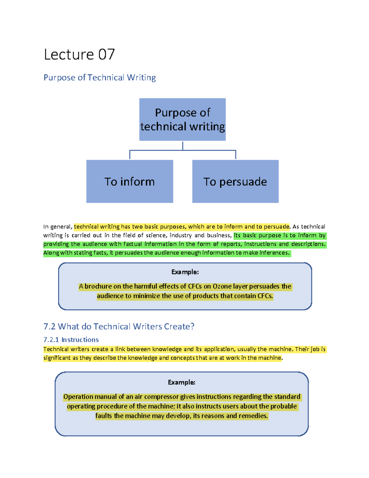 HUM102 Handouts Lecture 07 - Lecture 07 Purpose of Technical Writing In ...