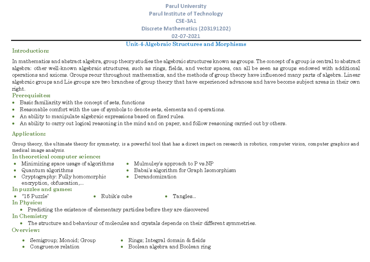 Maths chapter 4 - Parul Institute of Technology CSE-3A Discrete ...