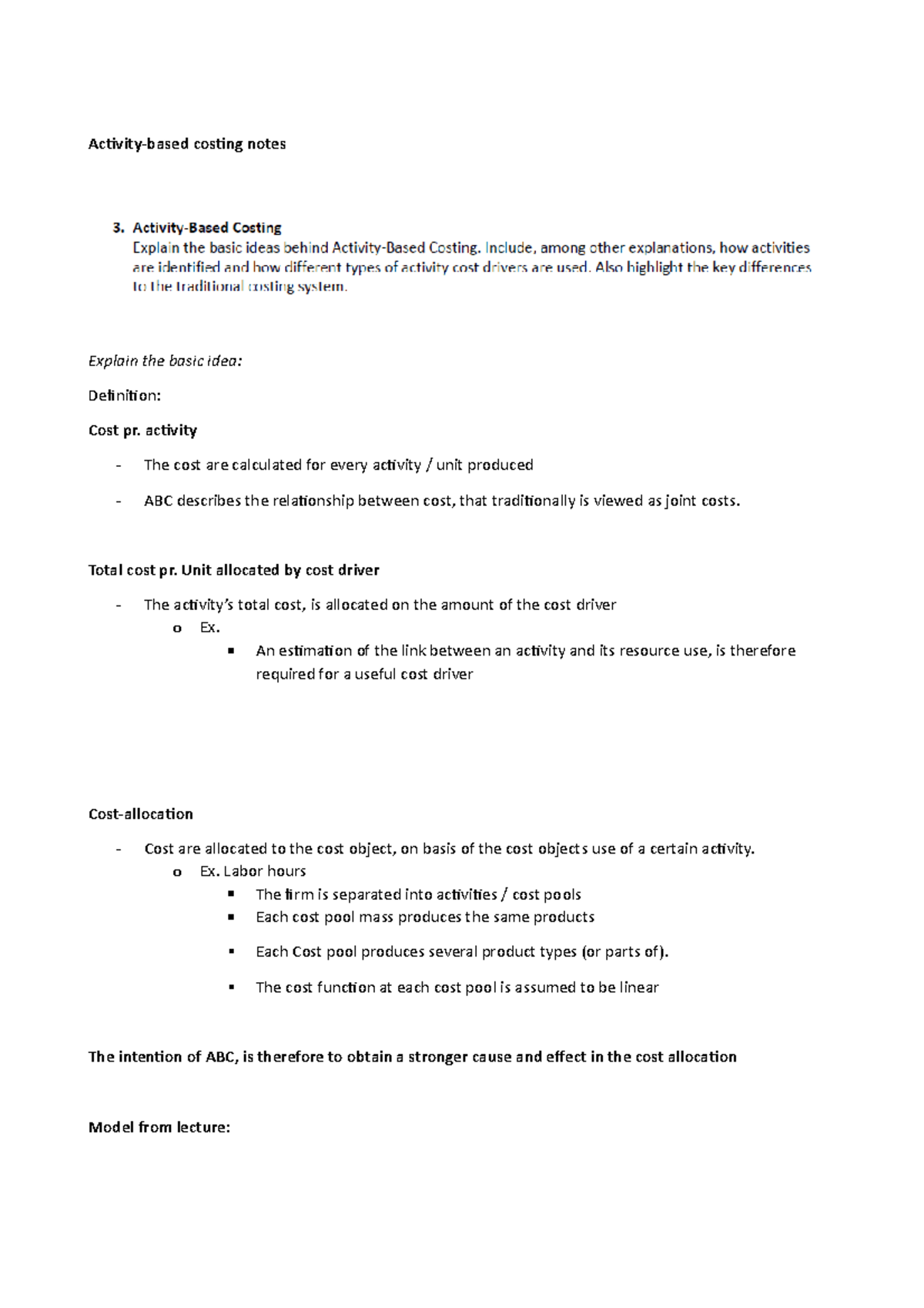 ABC - note - Notes - Activity-based costing notes Explain the basic ...