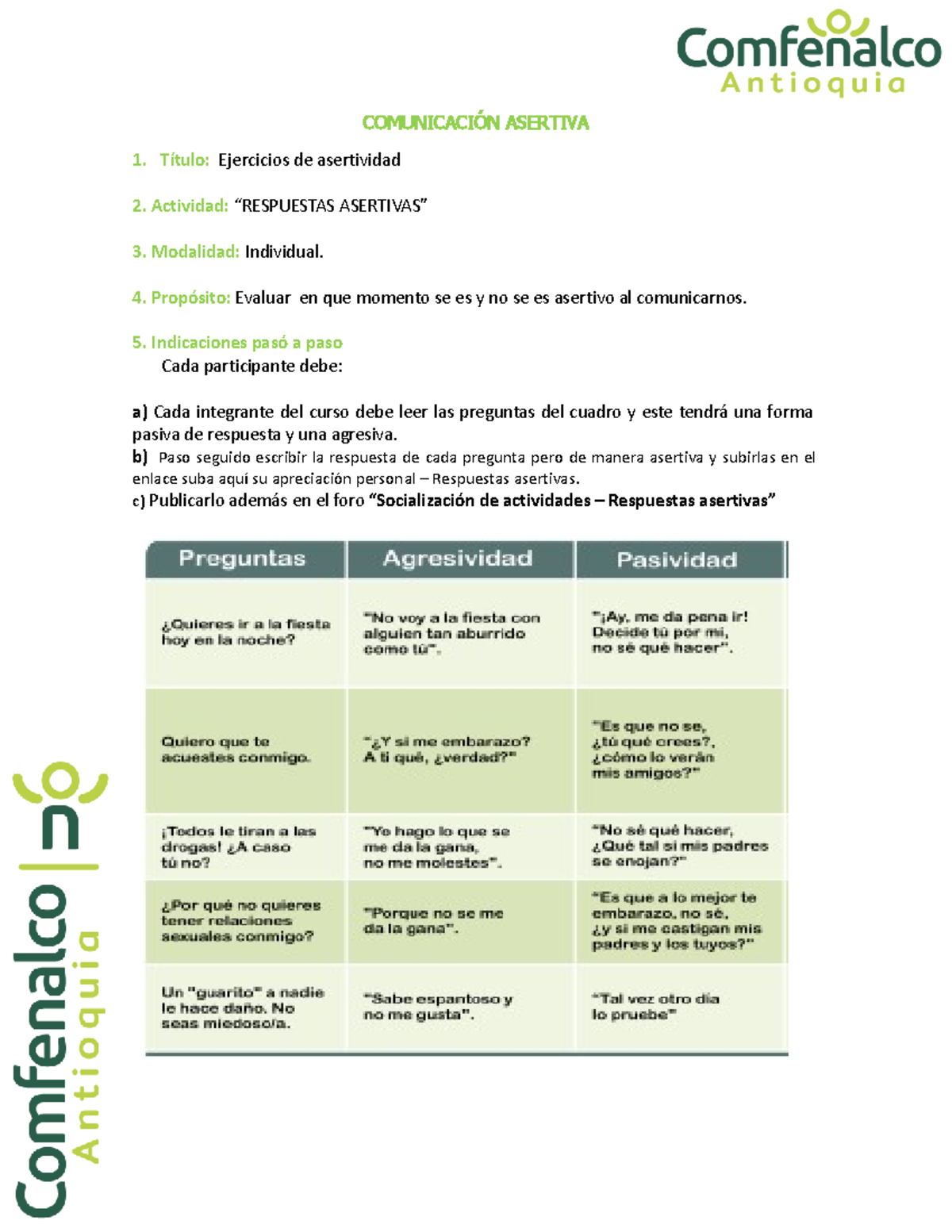 Guia De Actividad 2 Ejercicio de asertividad - COMUNICACIÓN ASERTIVA 1. Título: Ejercicios de ...