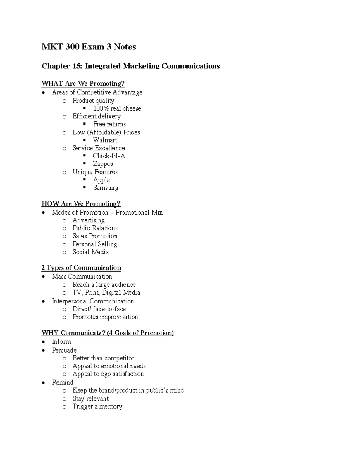 MKT 300 Lecture Notes for Exam 1 - MKT 300 Exam 3 Notes Chapter 15 ...