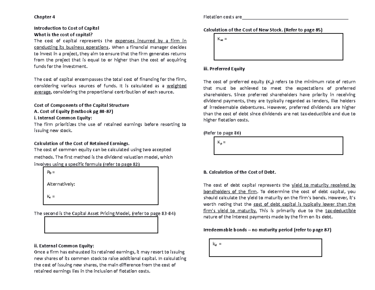 Introduction to Cost of Capital - Chapter 4 Introduction to Cost of Capital What is the cost of ...
