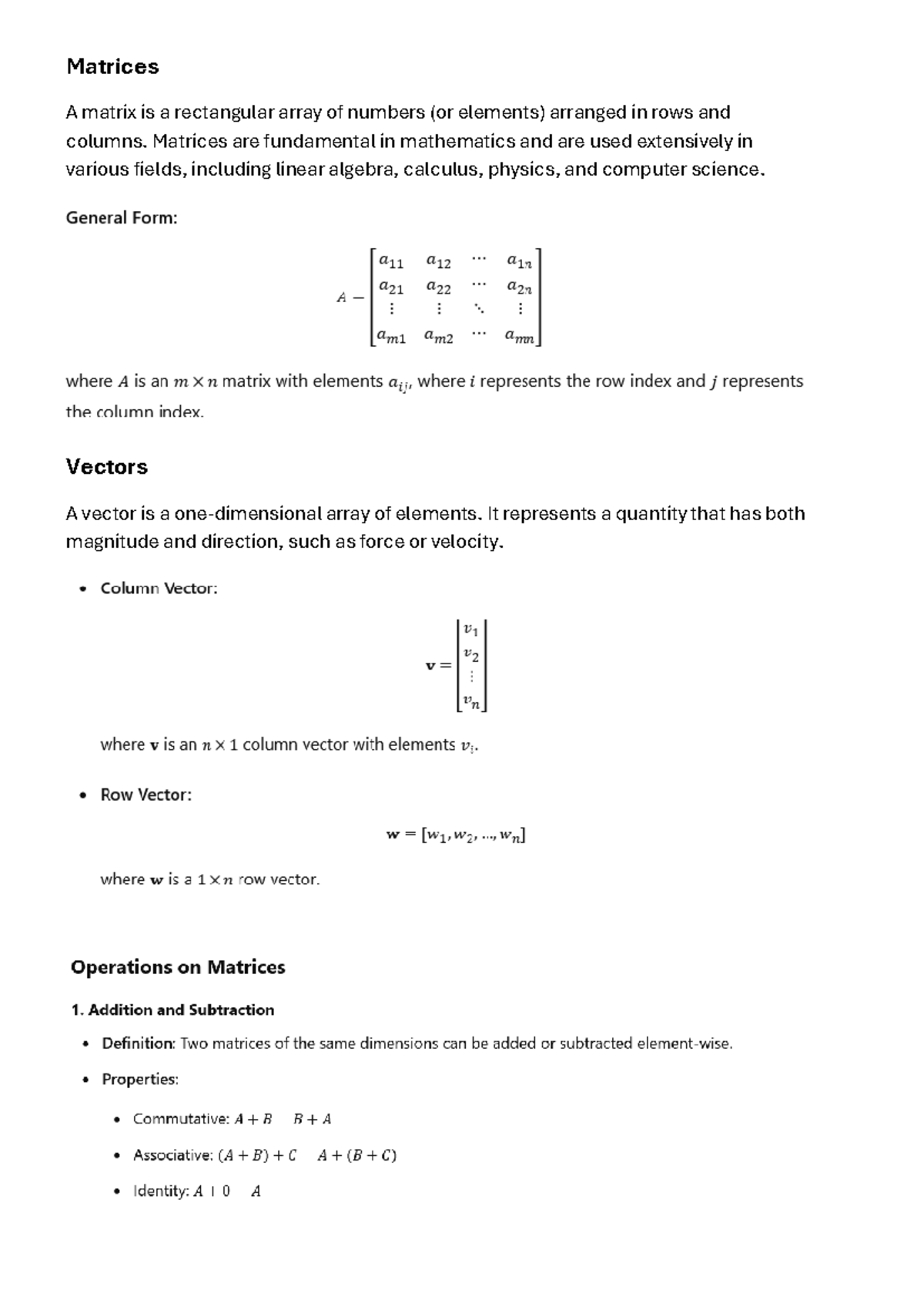 MFML Mid Sem - Mathematical foundation - Machine Learning - Matrices A matrix is a rectangular ...