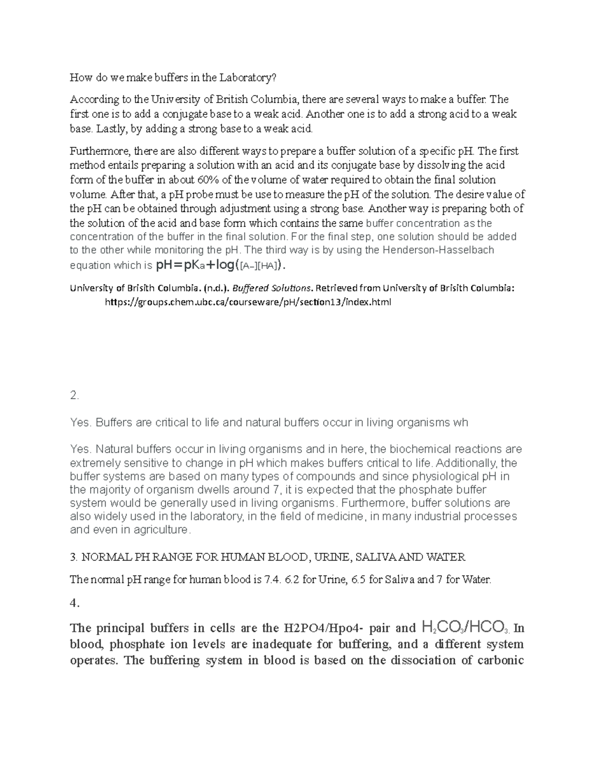 Draft biochem - How do we make buffers in the Laboratory? According to ...