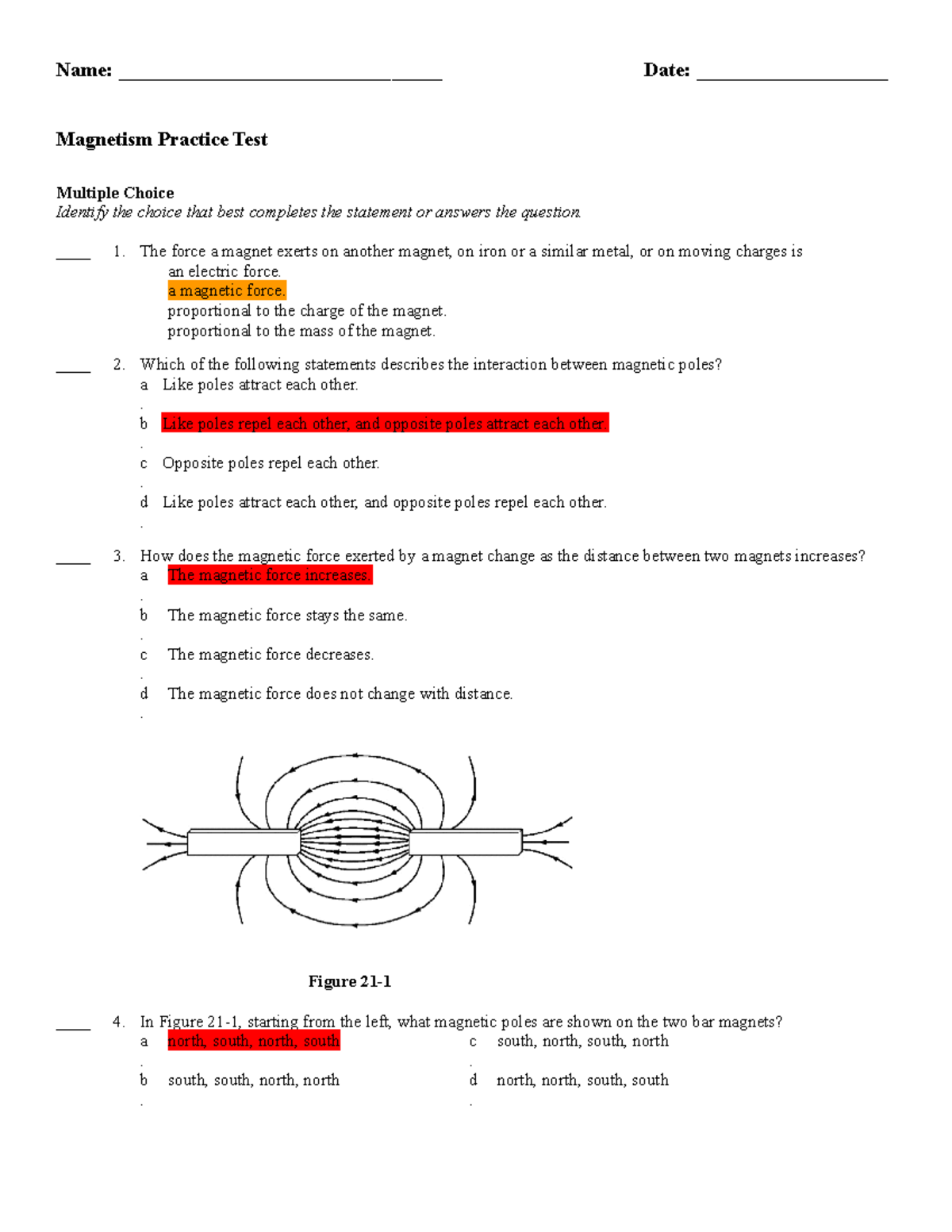 Copy of T Magnetism Practice Test - Name ...