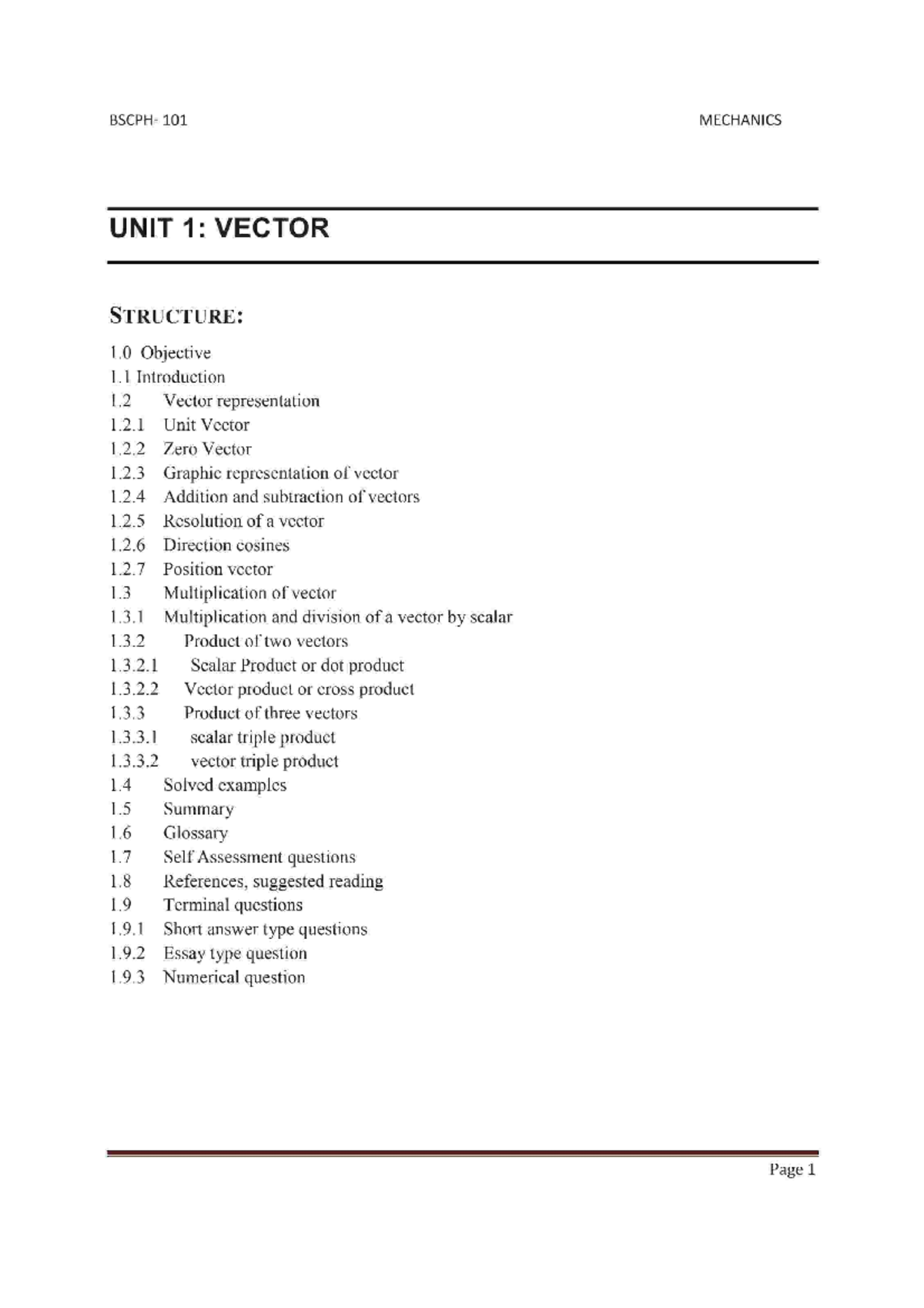Unit-1 Vector - This notes useful for B.Sc - I year students. Mechanics ...