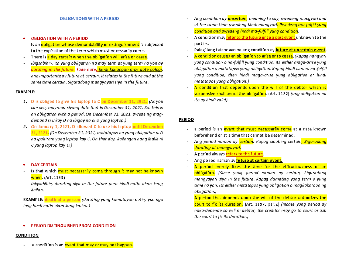 Obligations with a Period - OBLIGATIONS WITH A PERIOD • OBLIGATION WITH ...
