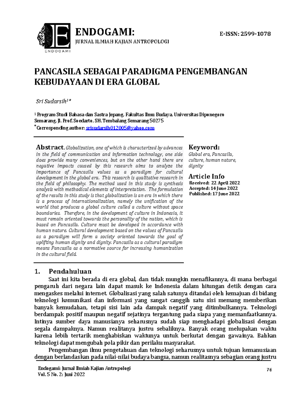 Document - pancasila dalam paradigma globalisasi - Endogami: Jurnal ...