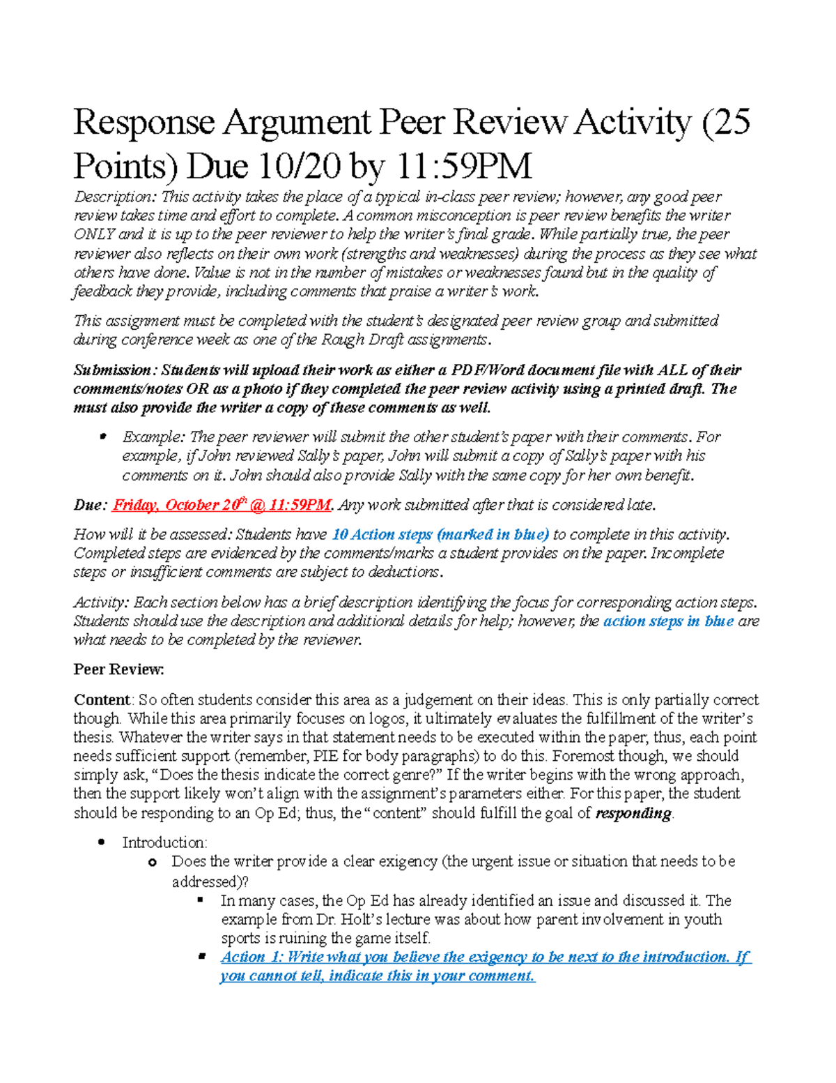 ENGL 101 Response Argument Peer Review Activity Final - Response ...