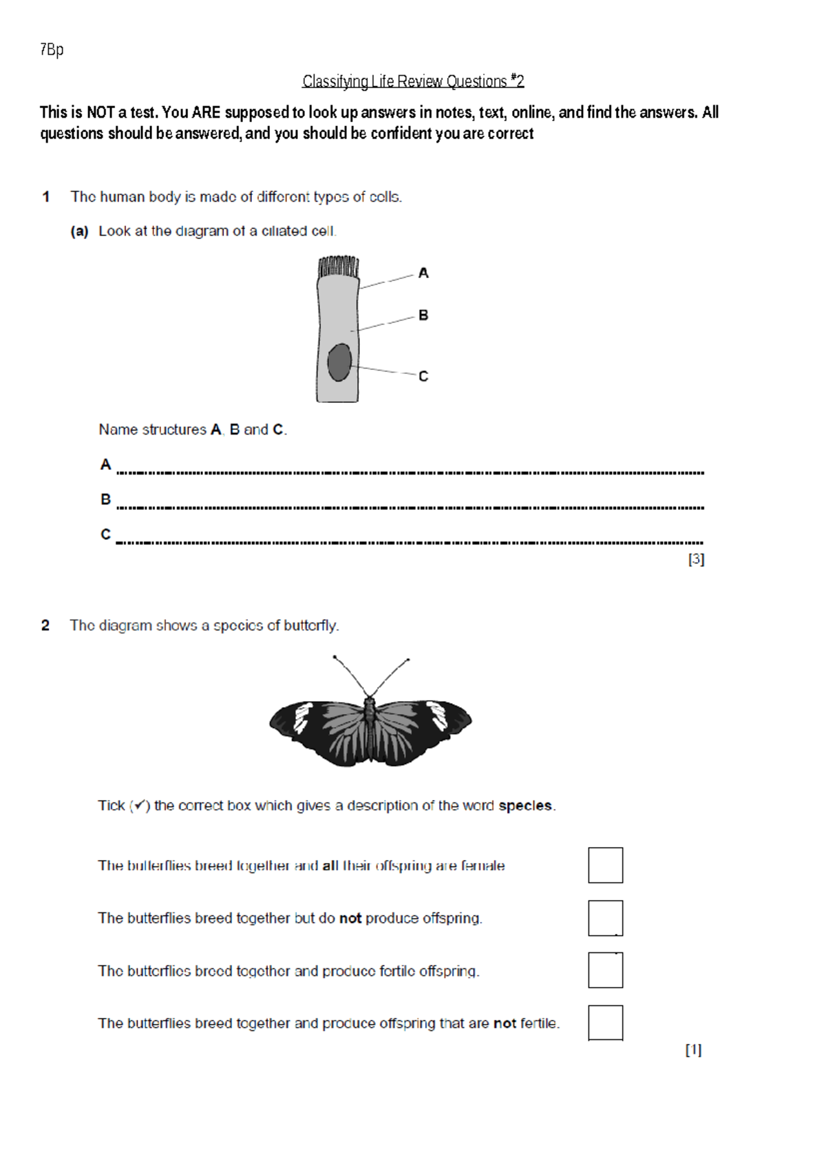7Bp Review Questions #2 - Intergrated Science - 7Bp Classifying Life ...