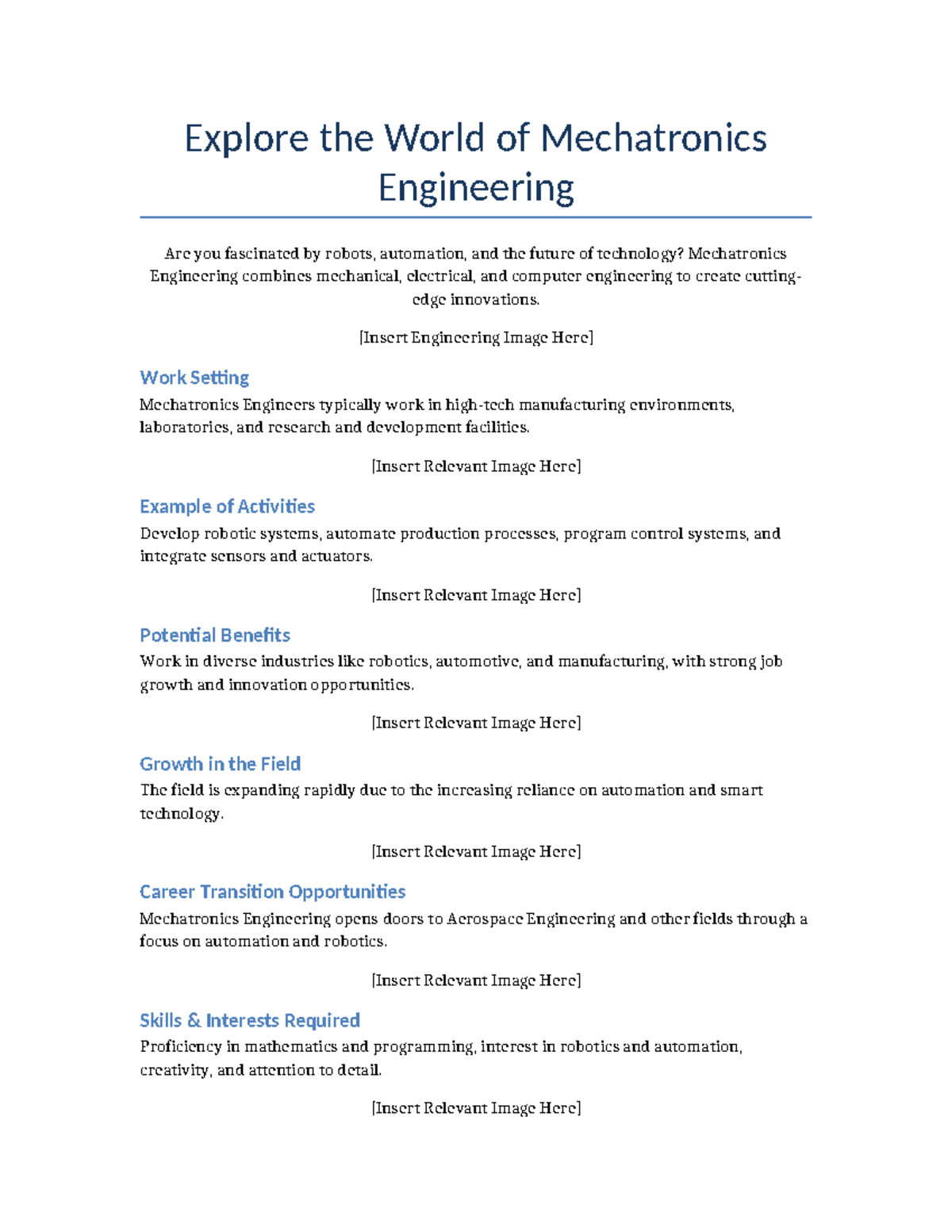 Mechatronics Engineering Brochure with Placeholders - Explore the World ...