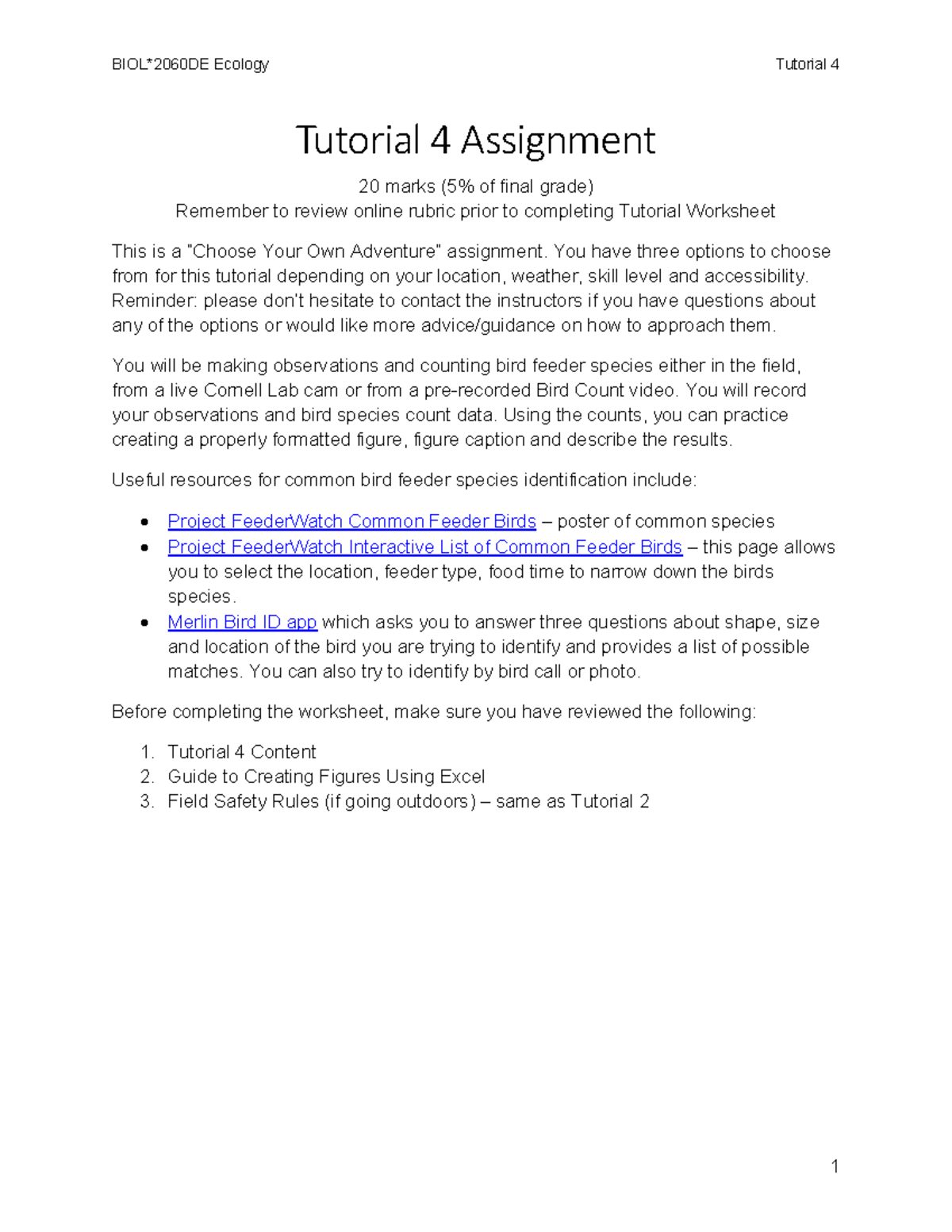 Tutorial 4 - Working with Ecological Data - Tutorial 4 Assignment 20 marks (5% of final grade ...
