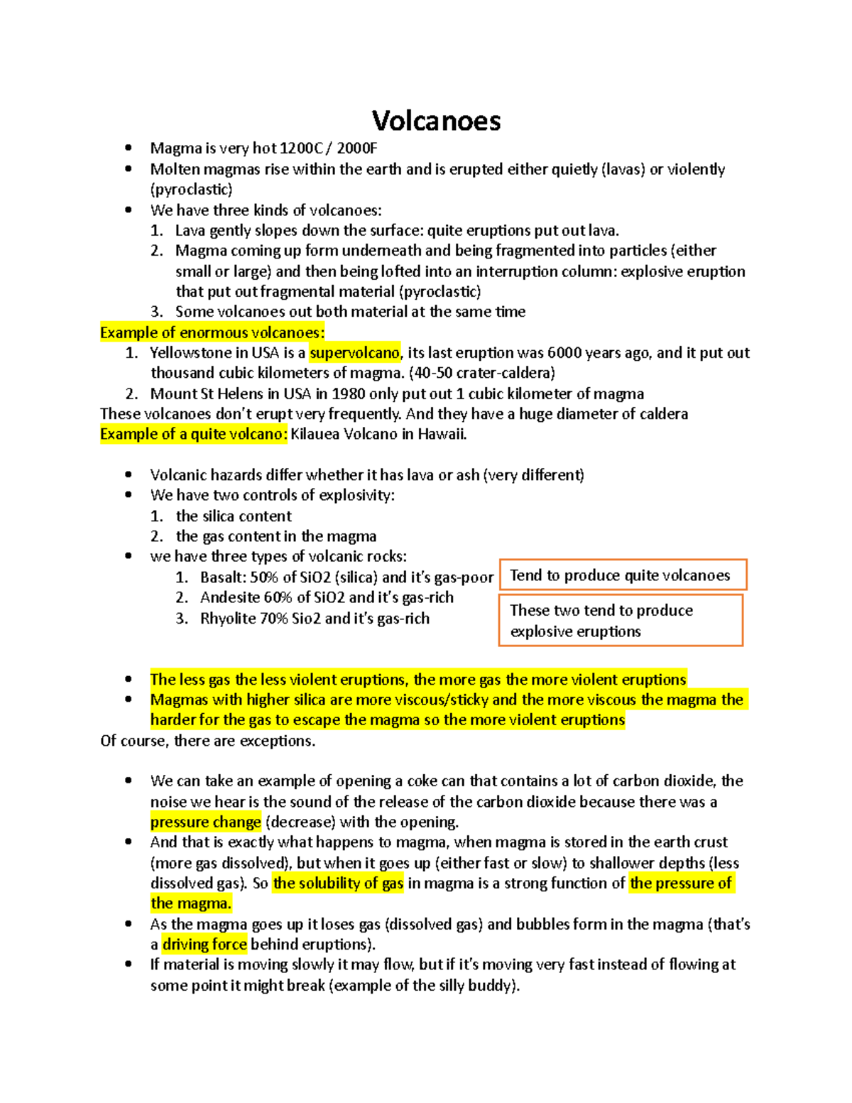 volcanoes notes - Volcanoes Magma is very hot 1200C / 2000F Molten ...