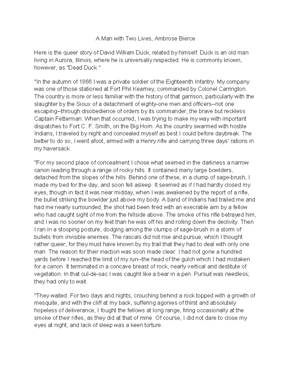 A Man with Two Lives, Ambrose Bierce Here is the queer story of ...