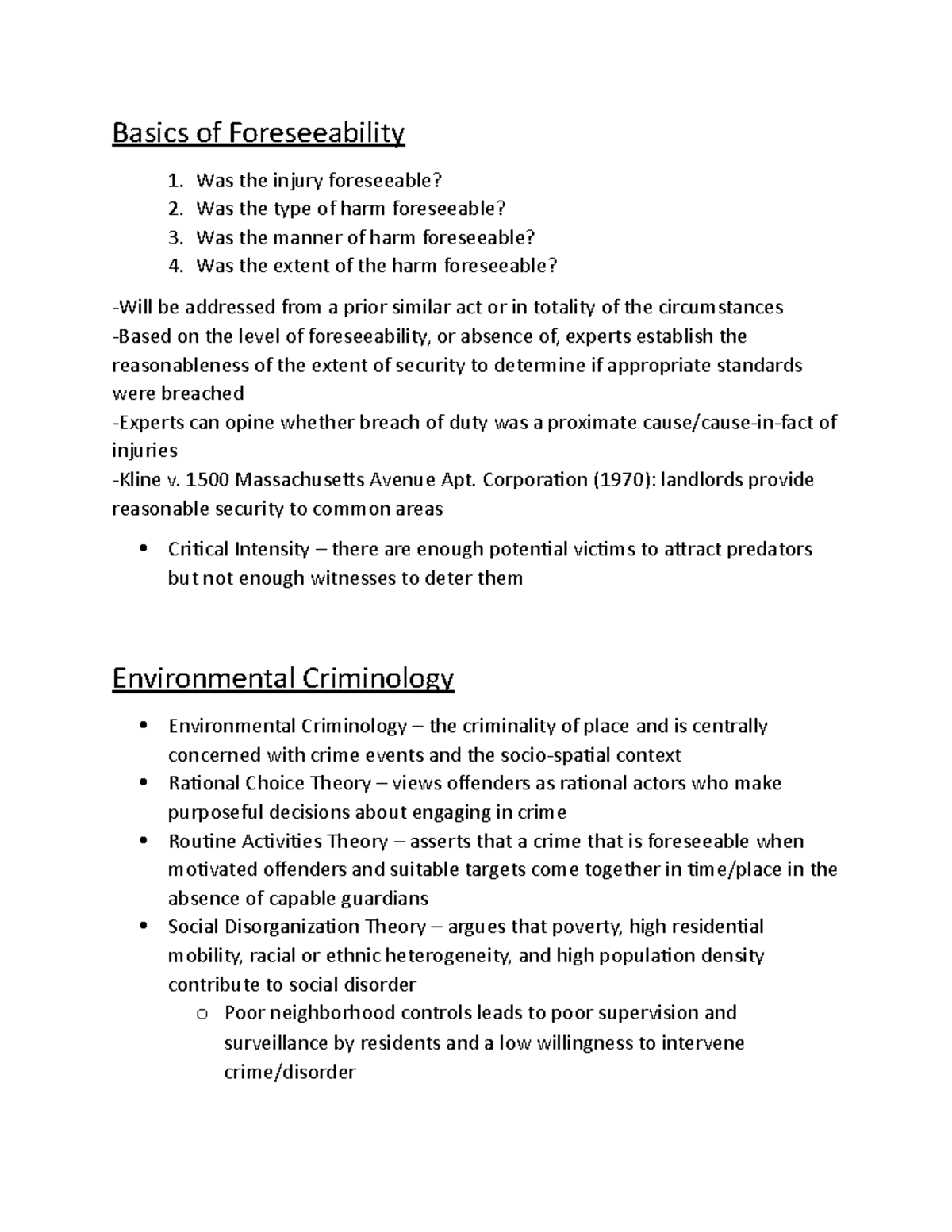 Basics of Foreseeability and Environmental Criminology - Basics of ...