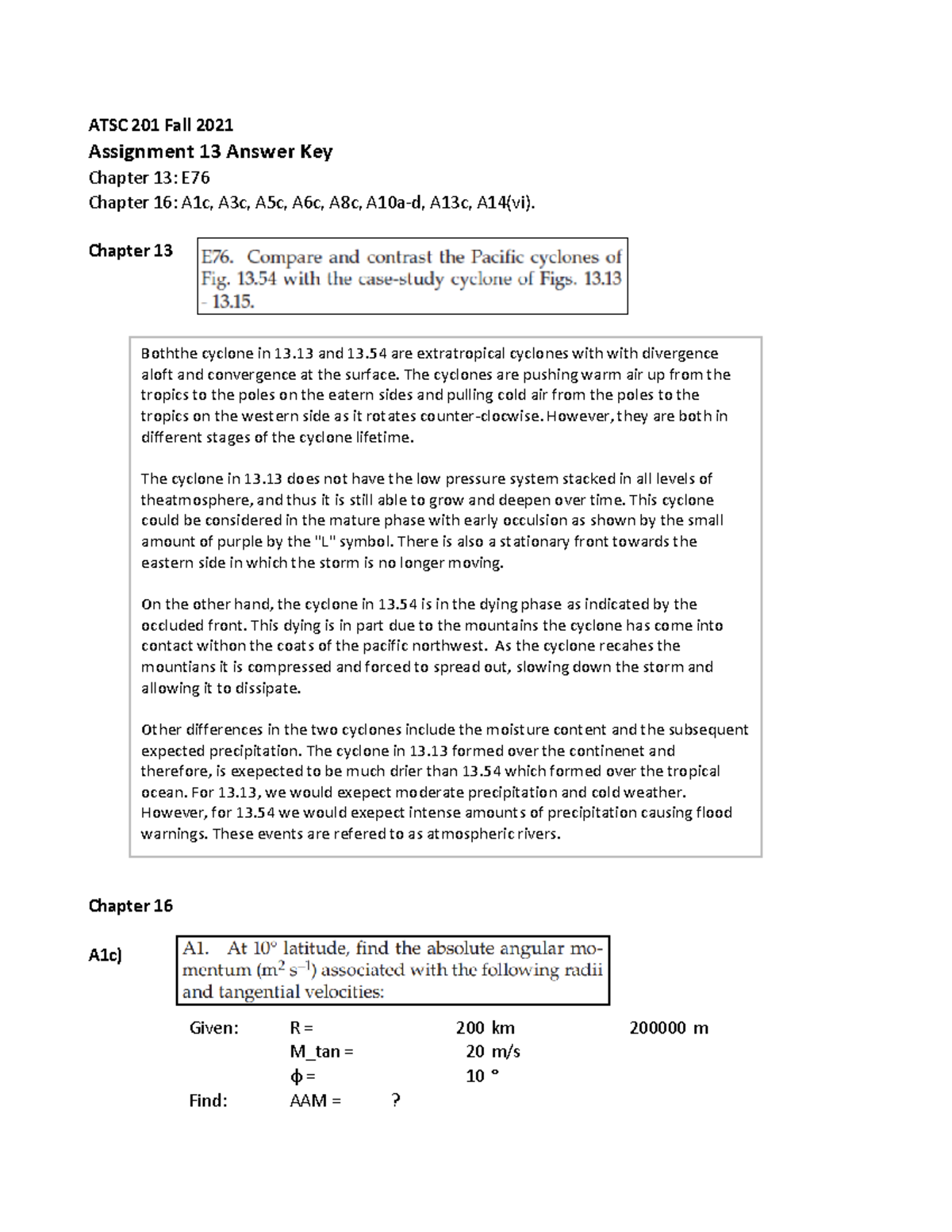 HW13 answerkey students 2021 - ATSC 201 Fall 2021 Assignment 13 Answer Key Chapter 13: E Chapter ...