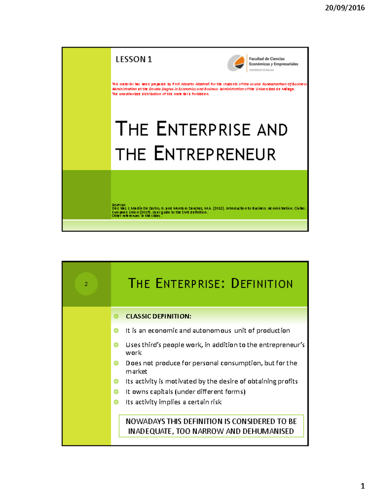 Lesson 1 - The Enterprise and the Entrepreneur [PRE] - LESSON 1 This ...