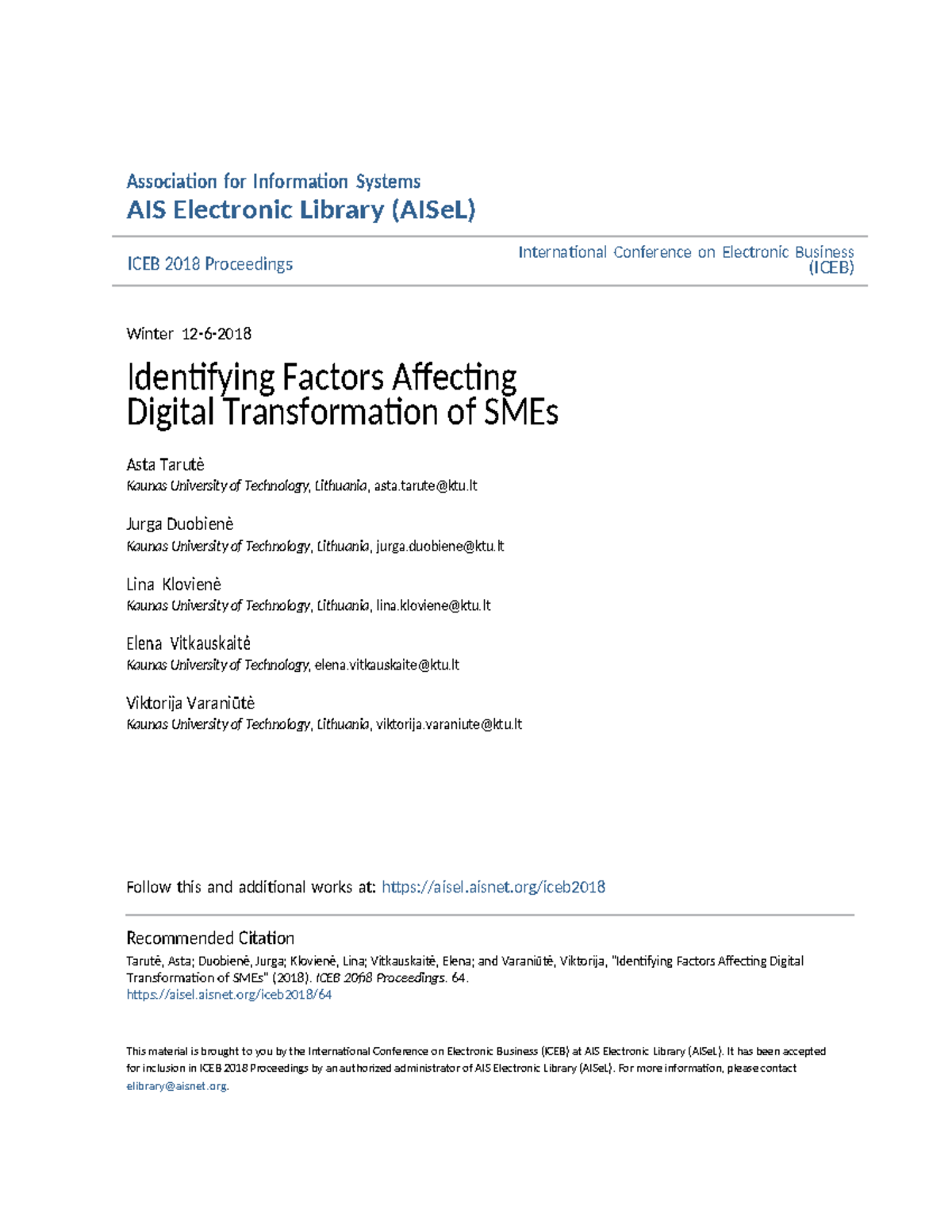 Identifying Factors Affecting Digital Transformation of SMEs - Association for Information ...