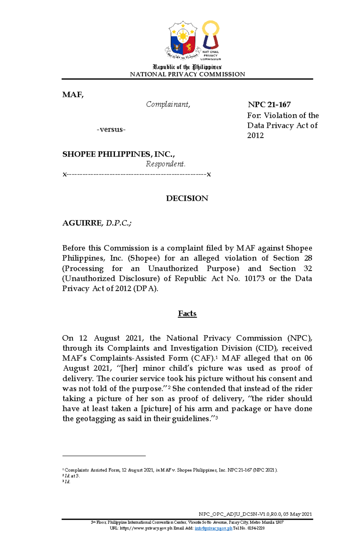 Data Privacy Act Case - Republic of the Philippines NATIONAL PRIVACY ...