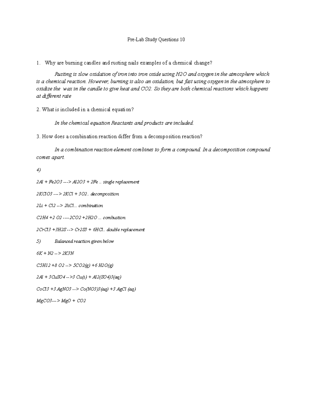 Pre-Lab Study Questions 10 - CHE 106 01 - LCCC - Studocu Pre-Lab Study Questions 10 - CHE 106 01 - LCCC - Studocu