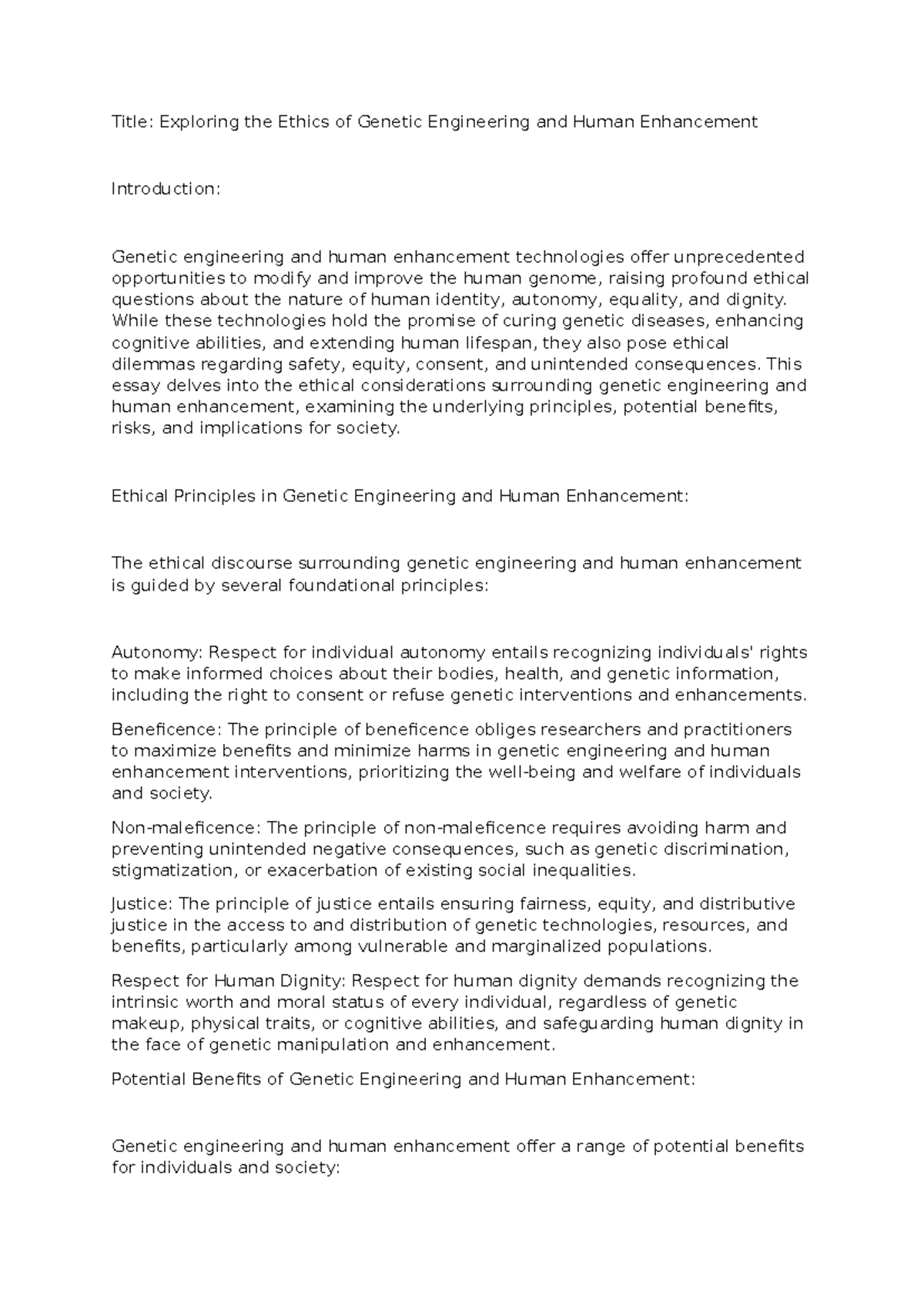 Exploring the Ethics of Genetic Engineering and Human Enhancement ...