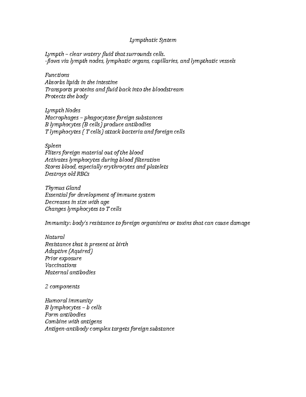 Med Term. Chapter 14 - Lympthatic System Lympth – clear watery fluid ...