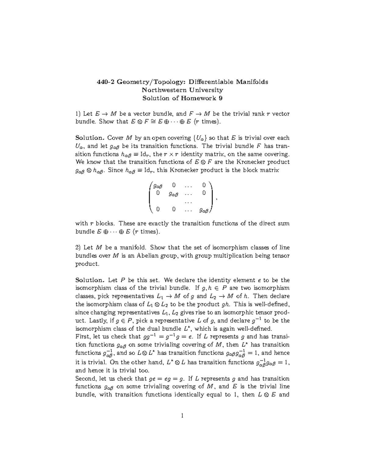 440-2 Geometry Topology- Differentiable Manifolds Homework 9 solution ...