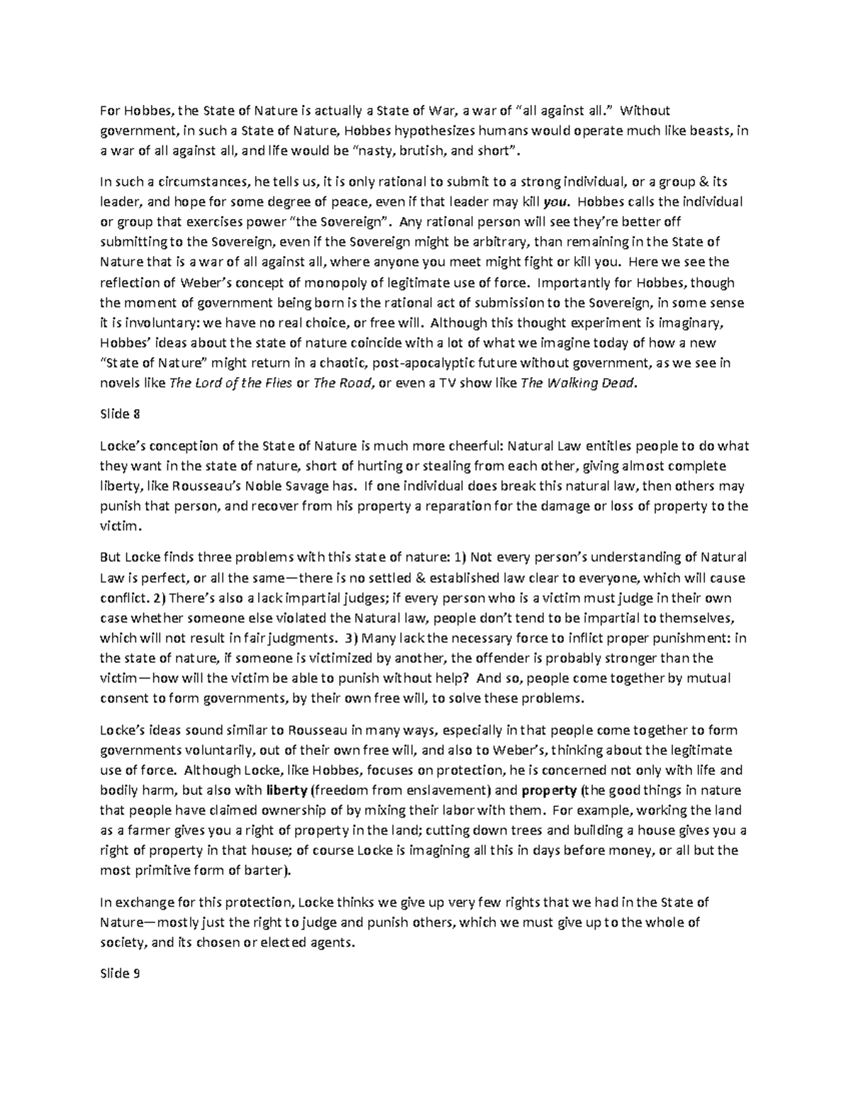 60714903 - POLS 2306 - For Hobbes, the State of Nature is actually a ...