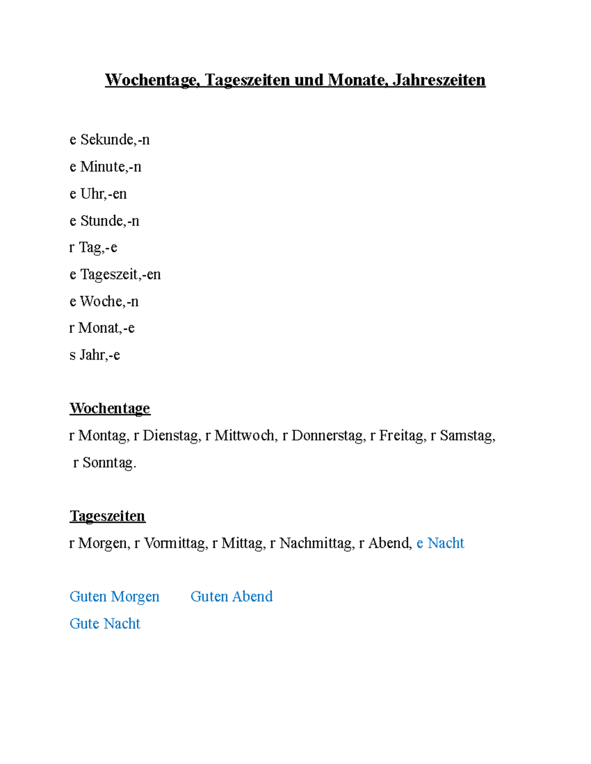 2. Tage und Monate - Wochentage, Tageszeiten und Monate, Jahreszeiten e ...