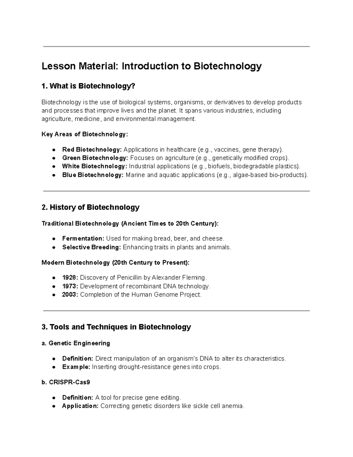 Lesson Material FOR Biotechnology - Lesson Material: Introduction to ...