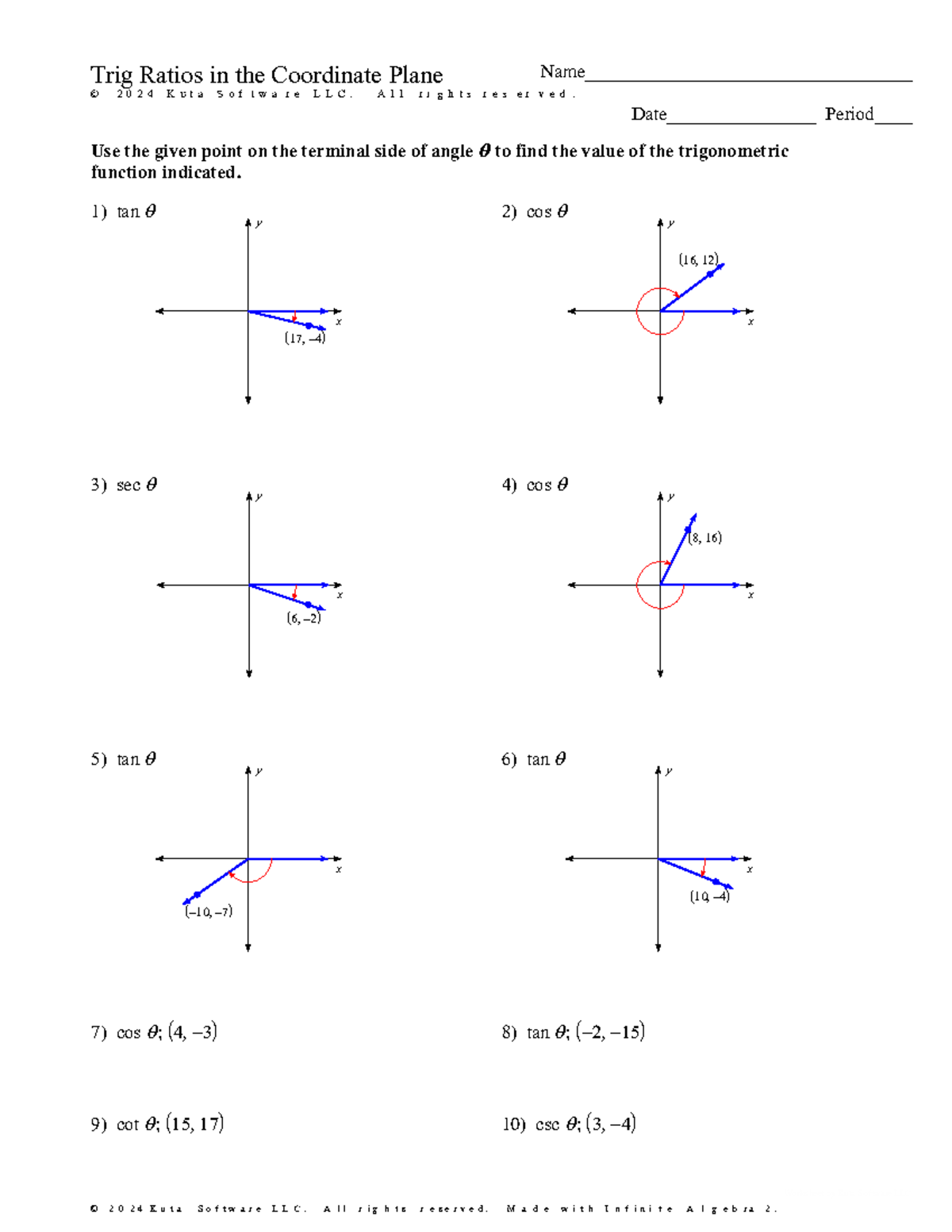 HW Trig Ratios in the Coordinate Plane - ©\ S 2 F 0 D 2 r 4 i \Knudtyam ...
