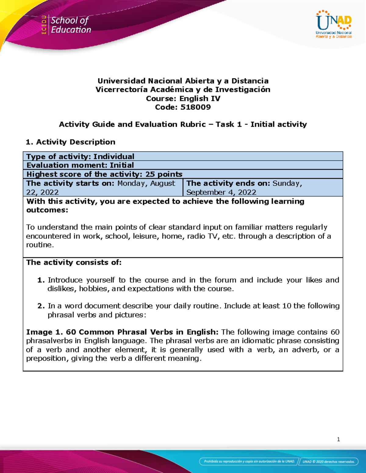 Activities guide and evaluation rubric - Unit 1 - Task 1 - Initial ...