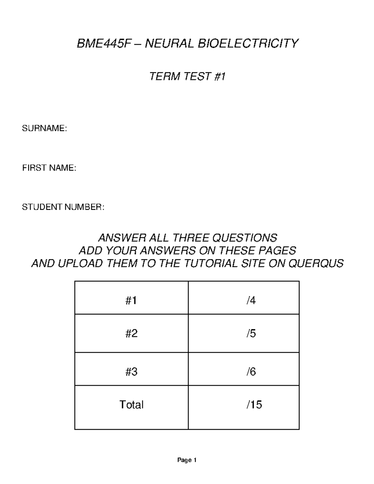 ECE445H1 20209 631602826360 BME 445 Term Test 1 - BME445F – NEURAL ...