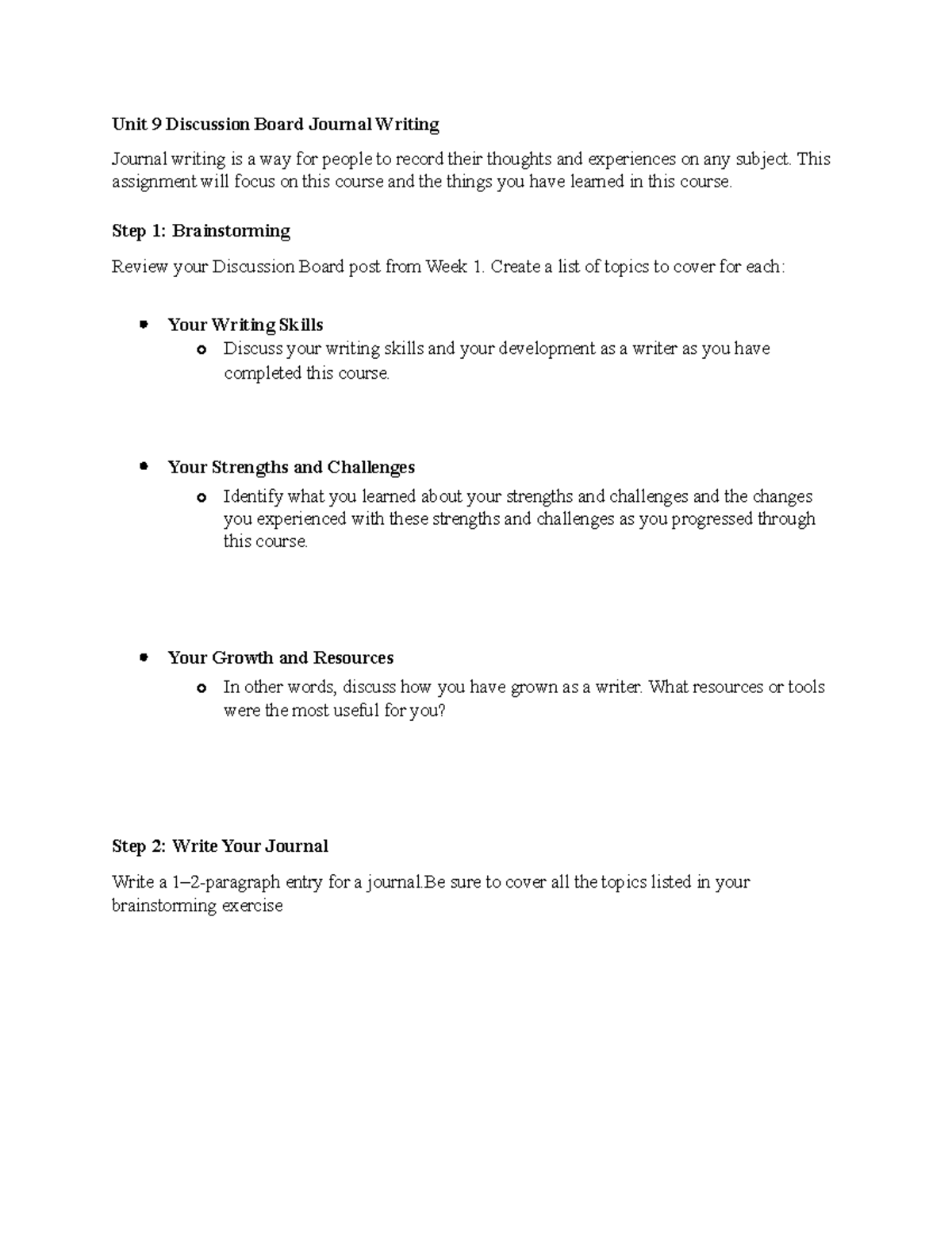 ENGL106 U9 Journal Template 1805D - Unit 9 Discussion Board Journal ...