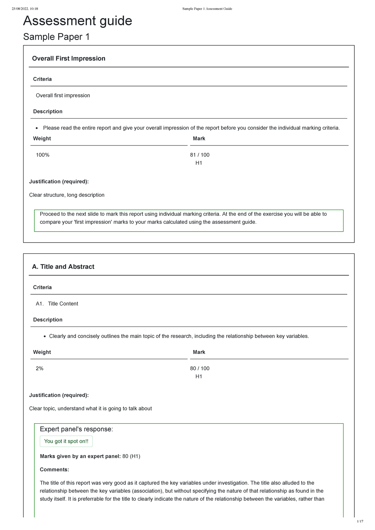Sample Paper 1 Assessment Guide - Assessment guide Sample Paper 1 ...
