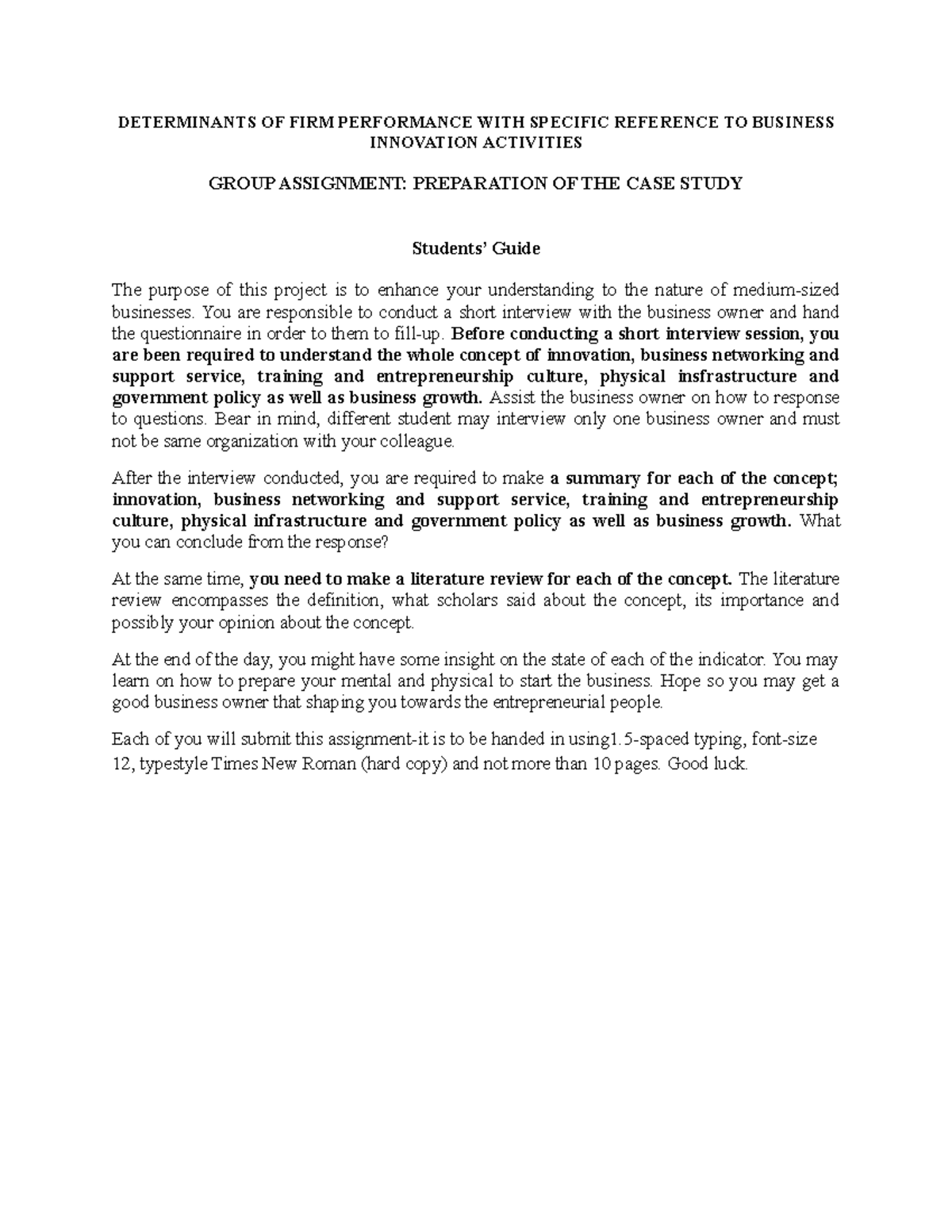 Group Assignment Business Analysis IN Innovation - DETERMINANTS OF FIRM ...