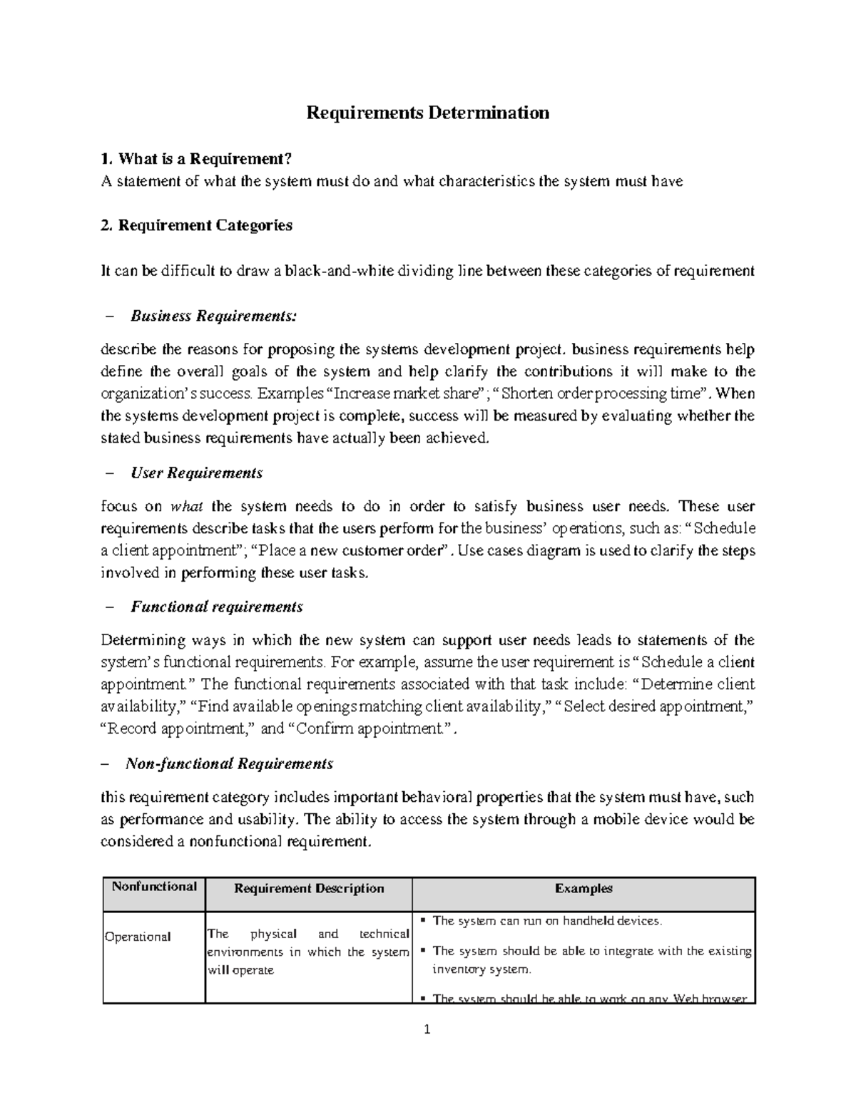 Requirements Lecture - Requirements Determination 1. What is a ...