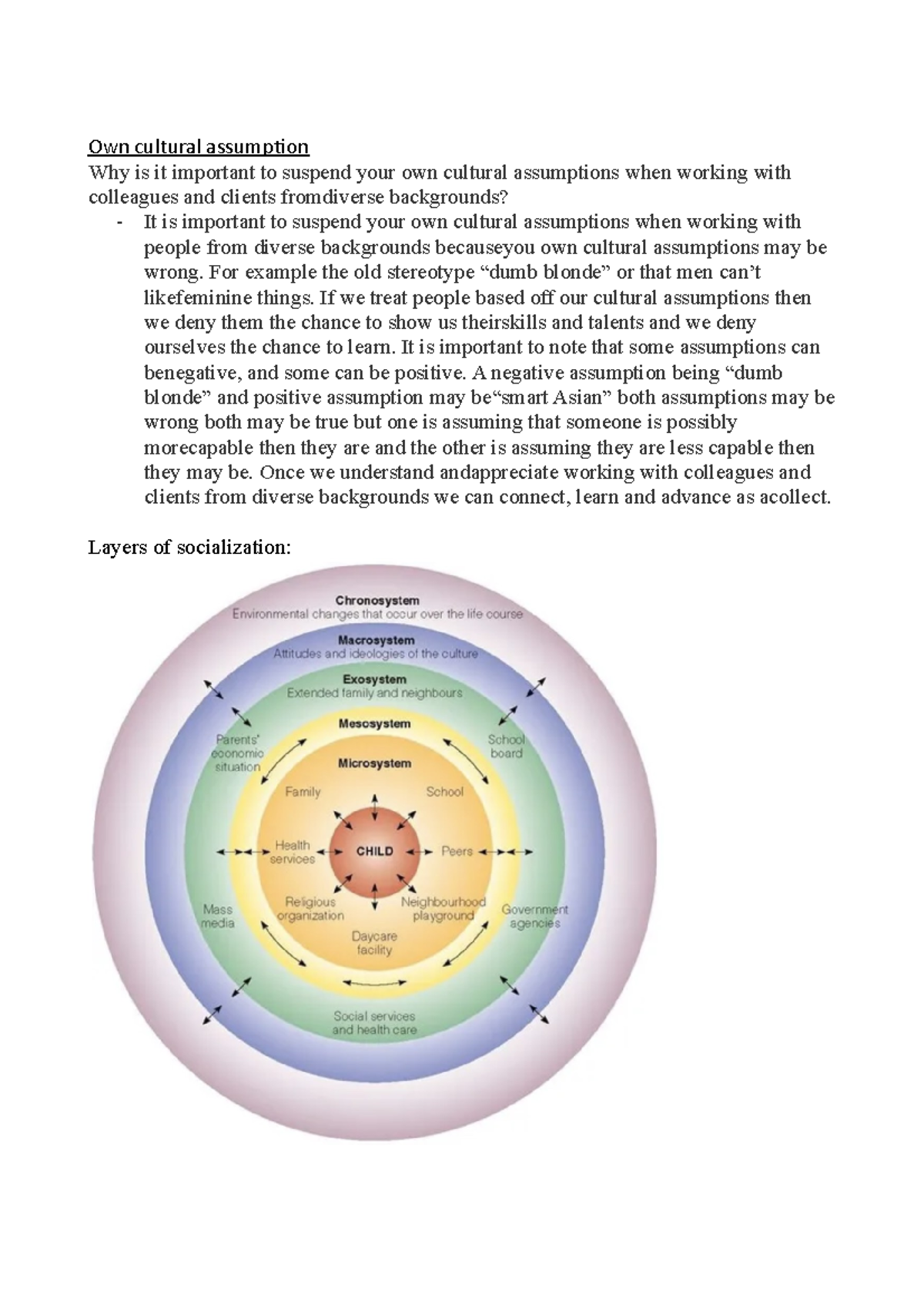 Culture notes - Own cultural assumption Why is it important to suspend ...