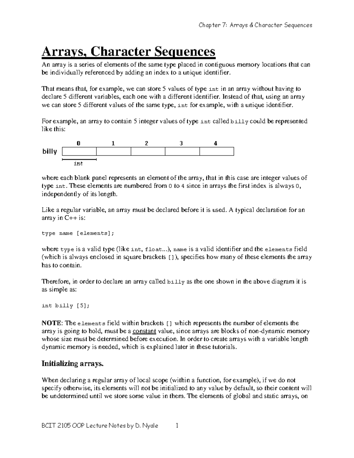 Chapter 7 Arrays Character sequences - Web systems and technology - Studocu
