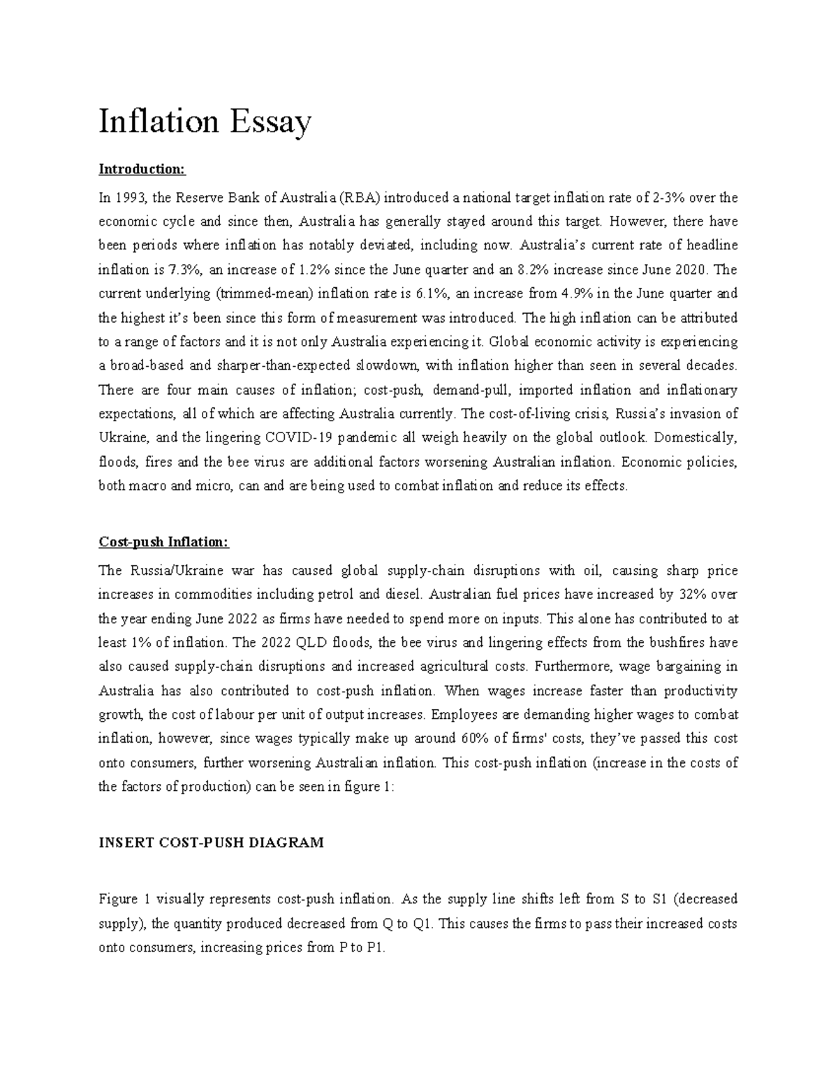 Inflation Essay - Inflation Essay Introduction: In 1993, the Reserve ...