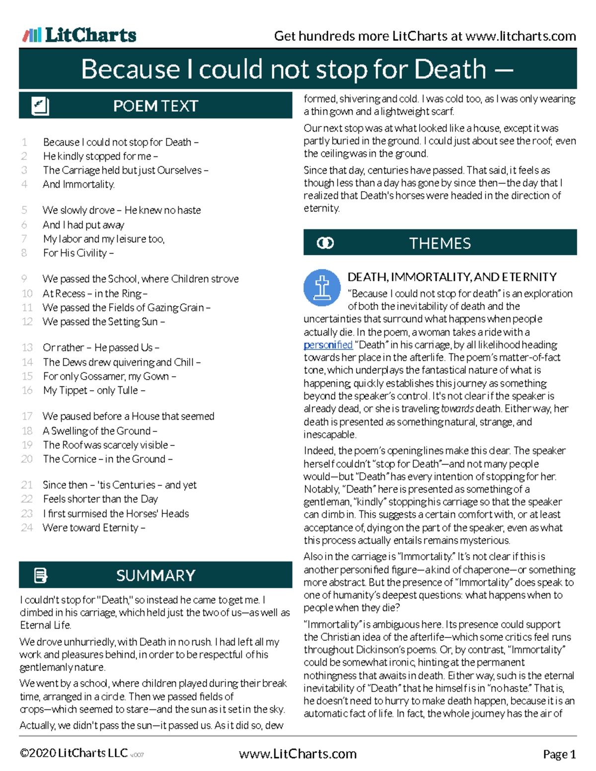 Because I Could Not Stop for Death - I climbed in his carriage, which ...